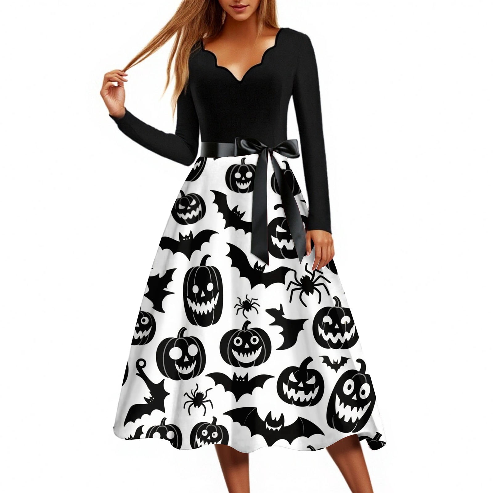 HAJWOH Womens Halloween Dresses Spooky Pumpkin Bat Ghost Spider Witch ...