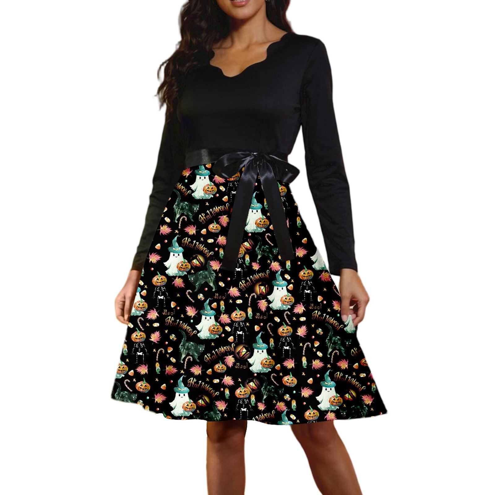 HAJWOH Womens Halloween Dresses Spooky Pumpkin Bat Ghost Spider Witch ...
