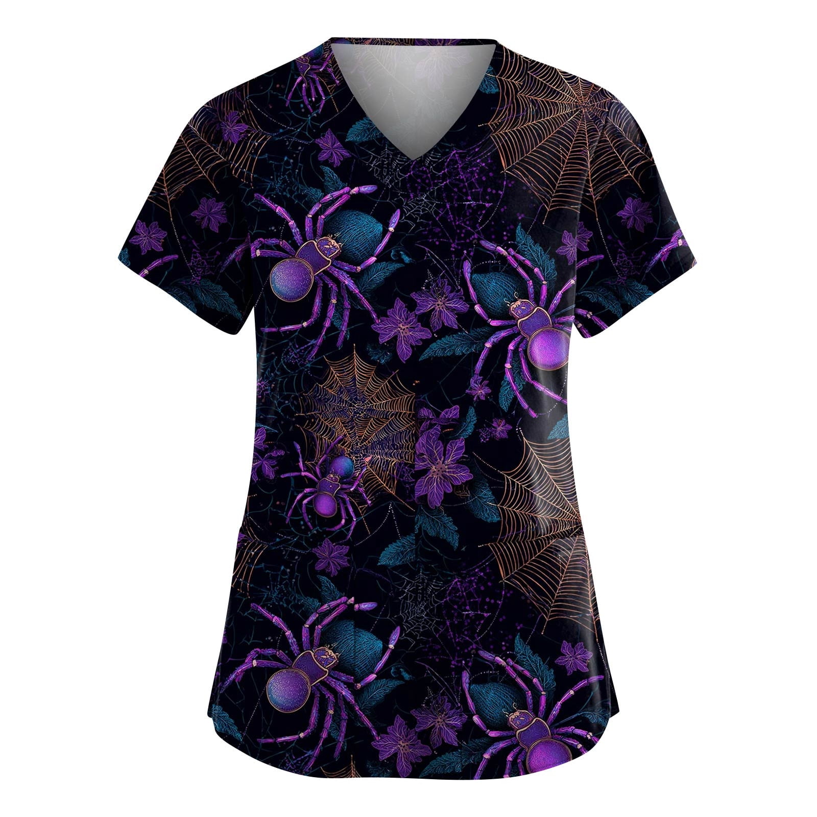 HAJWOH Womens Halloween Scrub Tops Short Sleeve Nursing Uniforms Funny ...