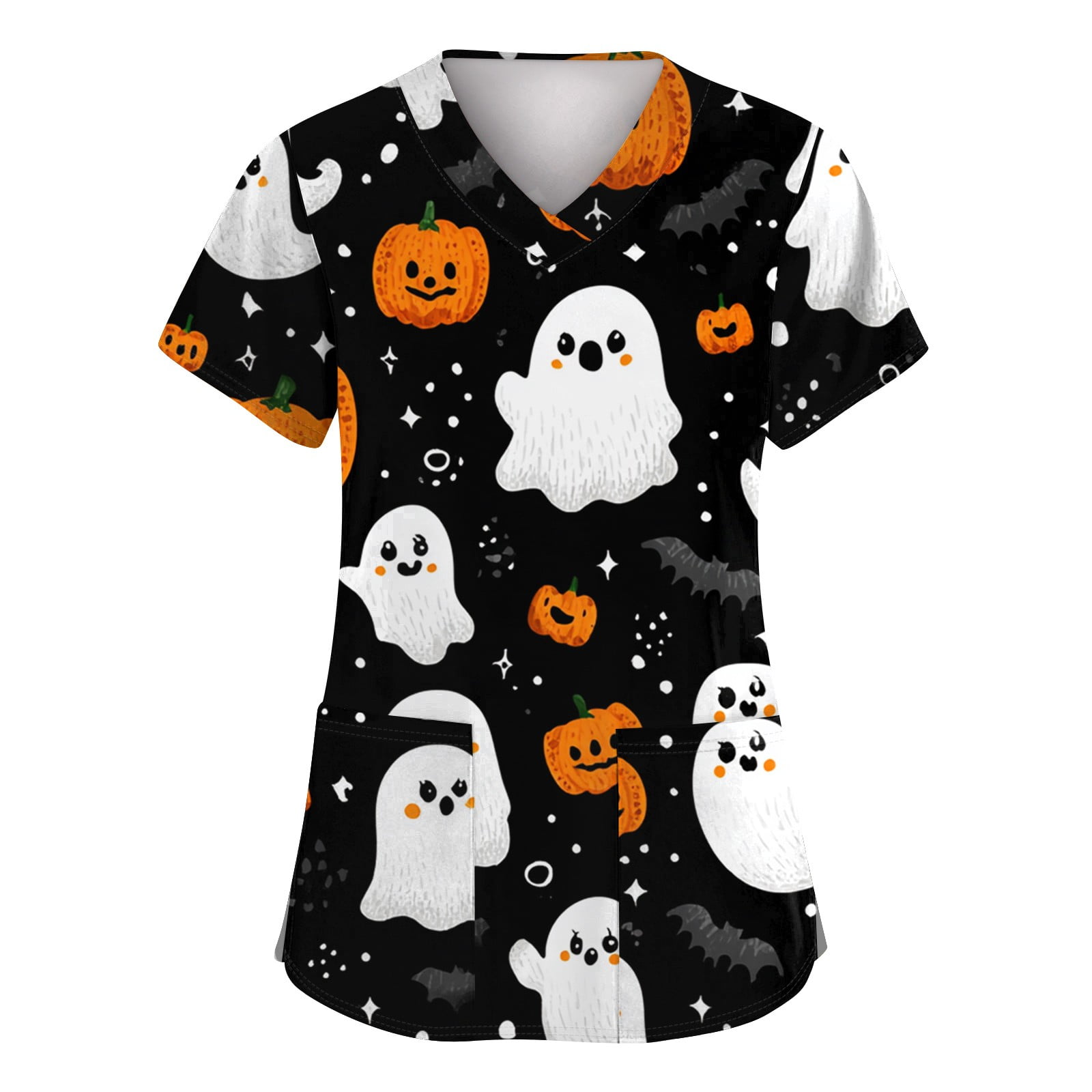 HAJWOH Womens Halloween Scrub Tops Short Sleeve Nursing Uniforms Funny ...