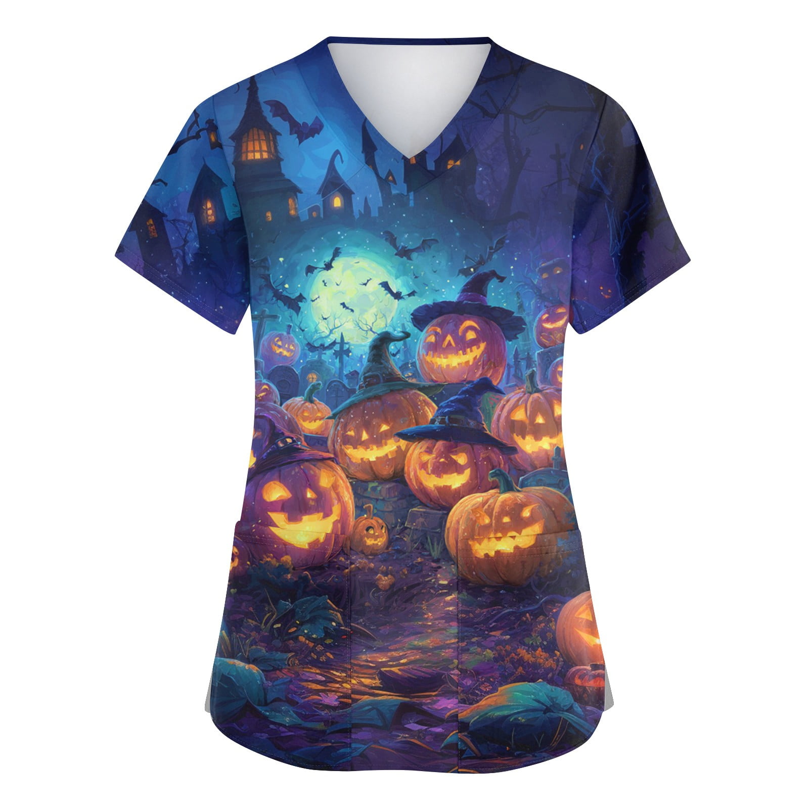 HAJWOH Womens Halloween Scrubs Short Sleeve Nursing Uniforms Novelty ...