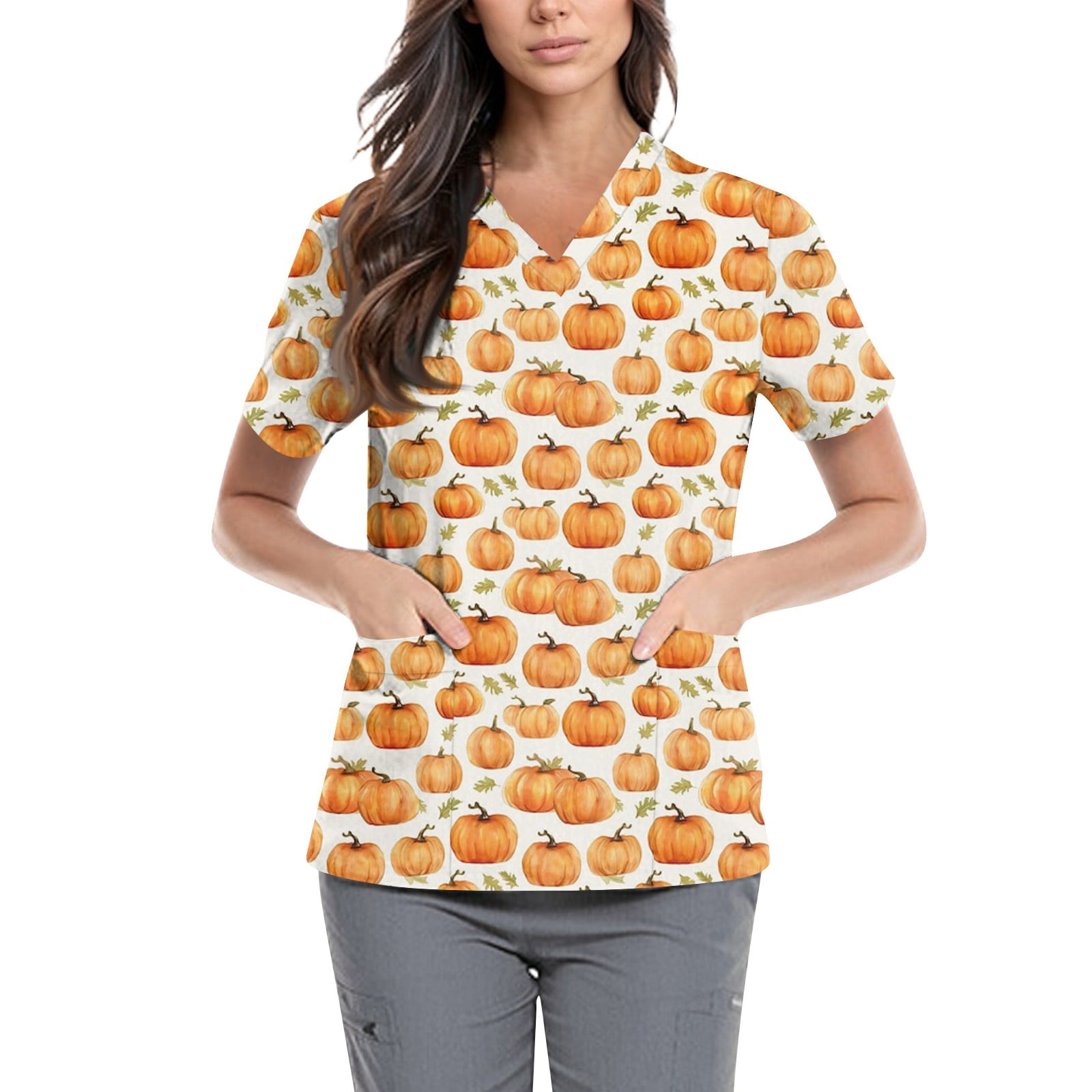 HAJWOH Womens Halloween Scrubs Short Sleeve Nursing Uniforms Novelty ...