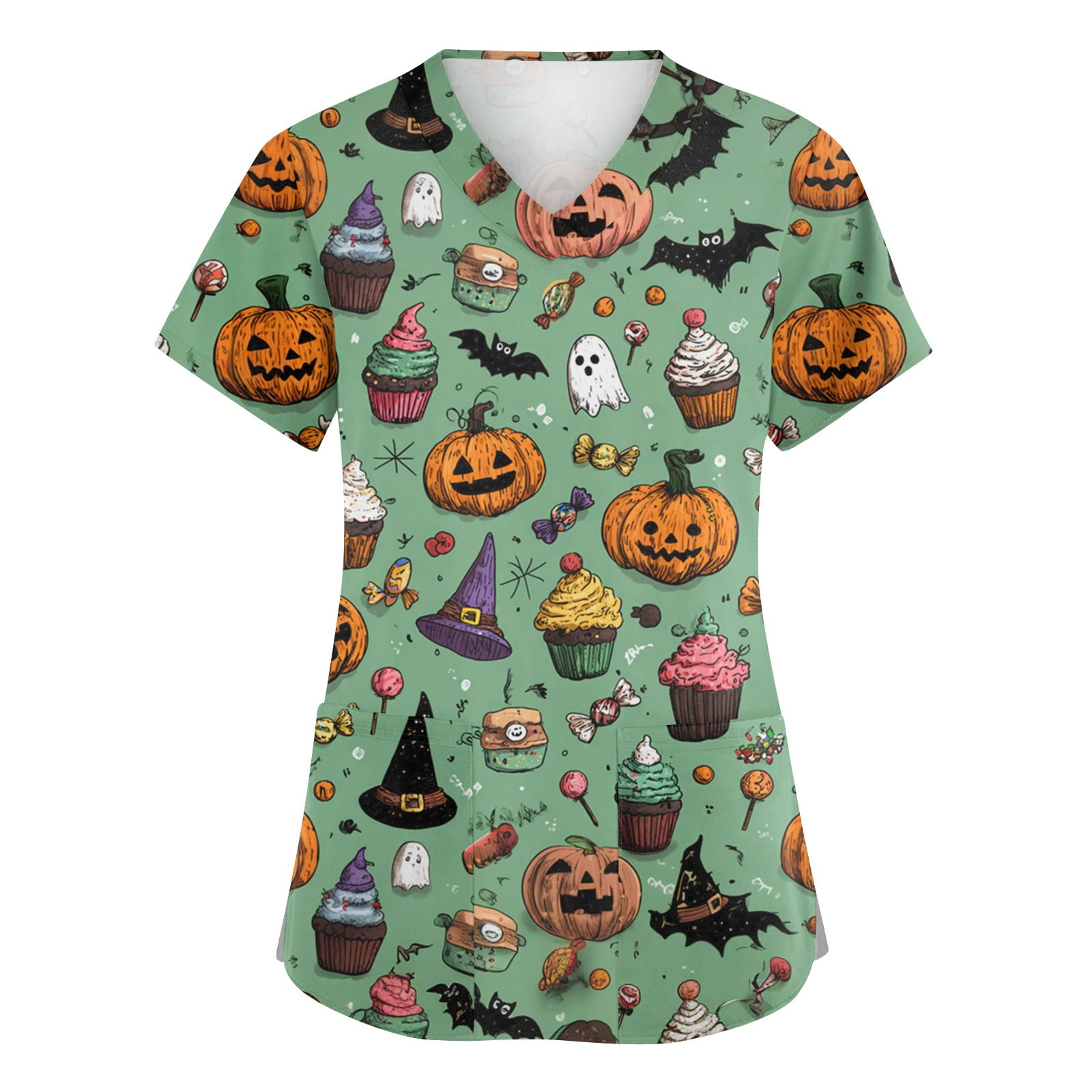 HAJWOH Womens Halloween Scrubs Short Sleeve Working Uniform Funny ...