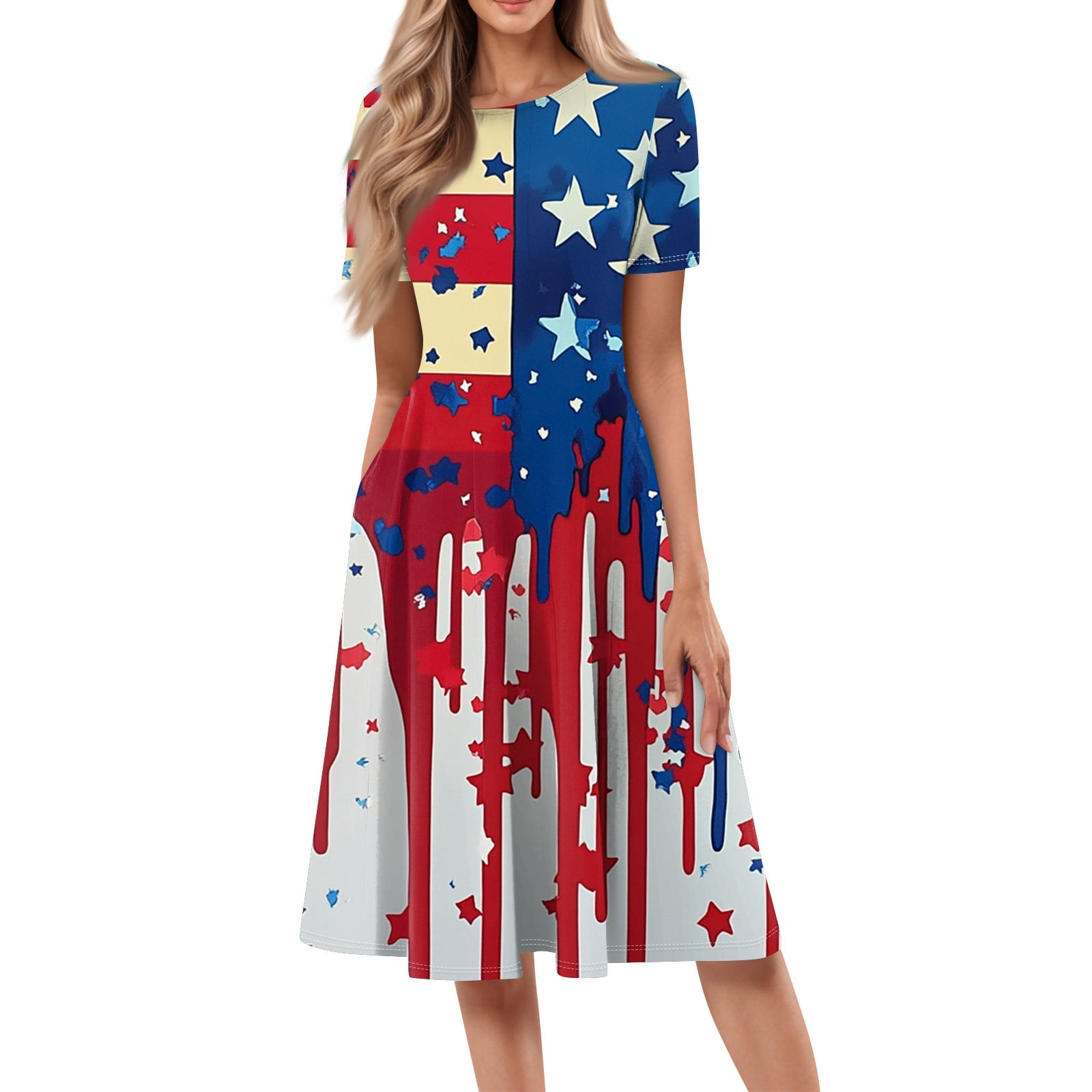 HAJWOH Womens Independence Day Dresses Freedom Star Striped Sundresses ...