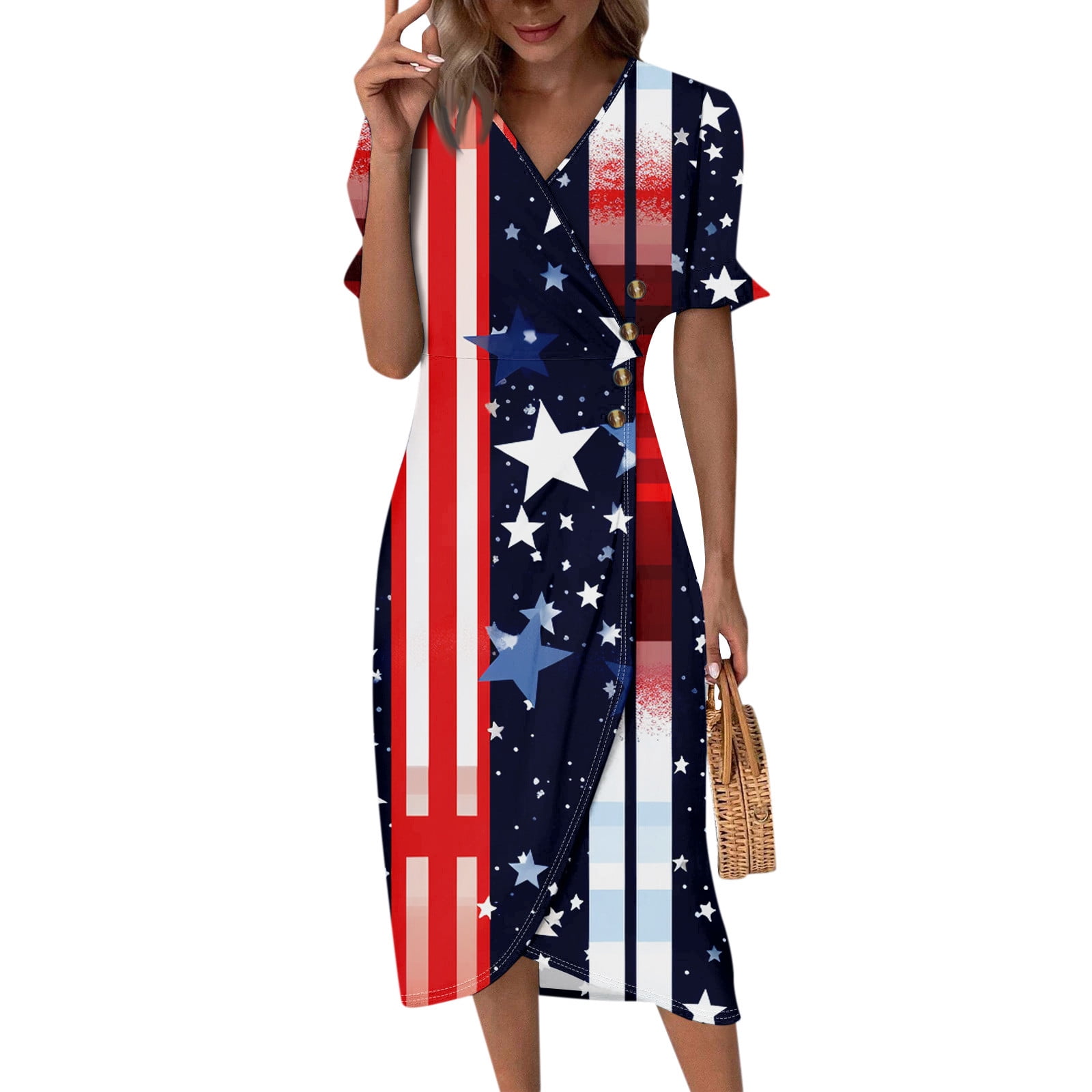 HAJWOH Womens July 4th Dresses Festival Star Striped Sundresses Short ...