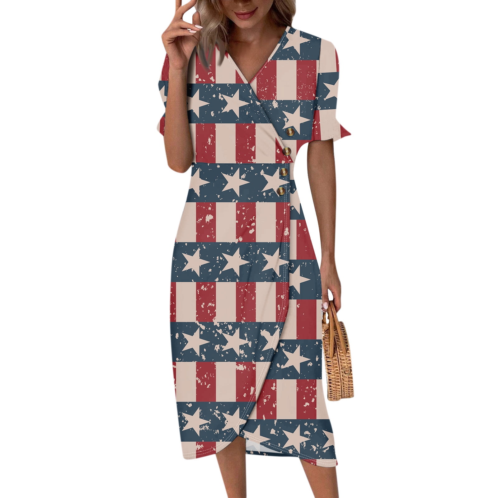 HAJWOH Womens July 4th Dresses Freedom Star Striped Sun Dresses Short ...