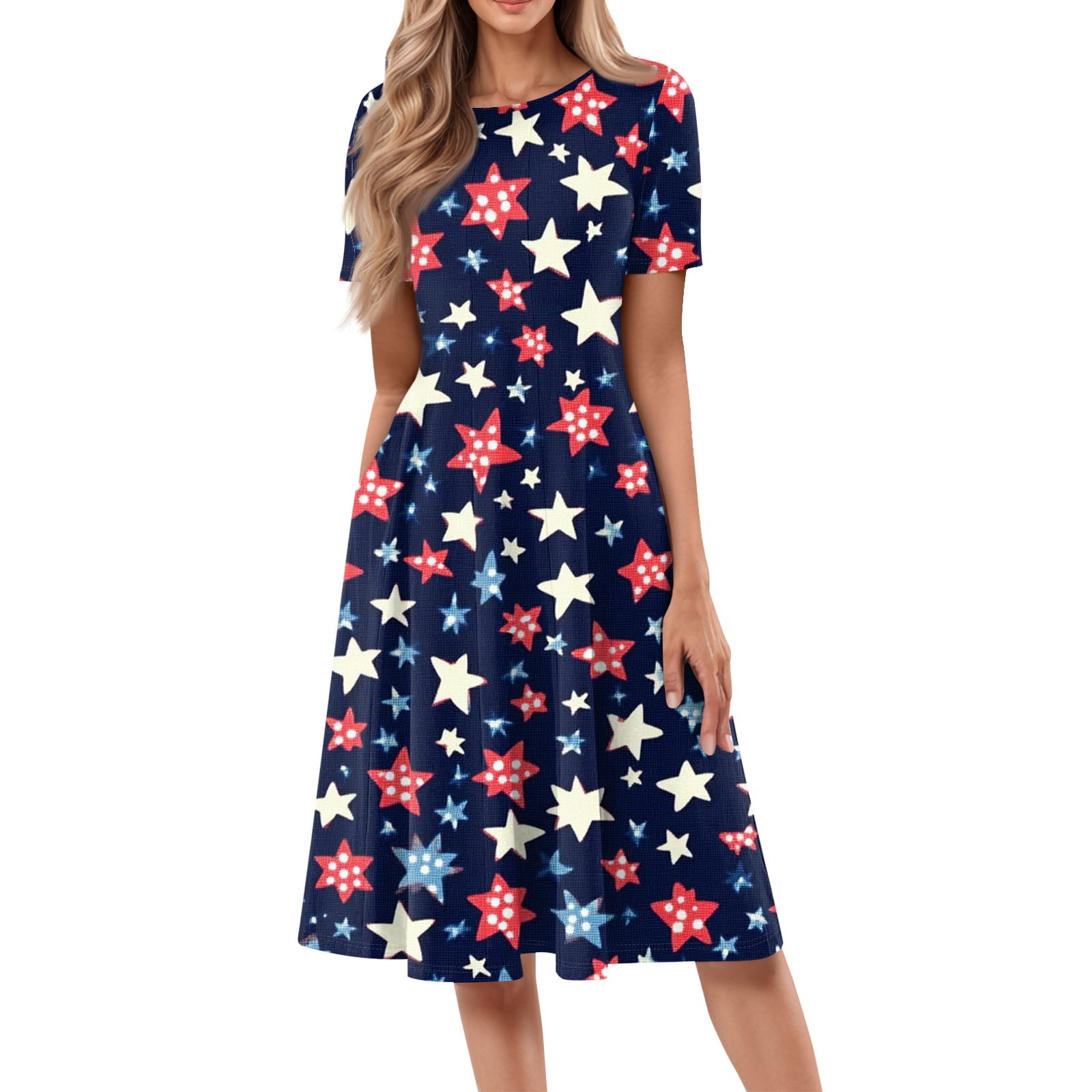 HAJWOH Womens July 4th Dresses Patriotic Star Striped Summer Dresses ...