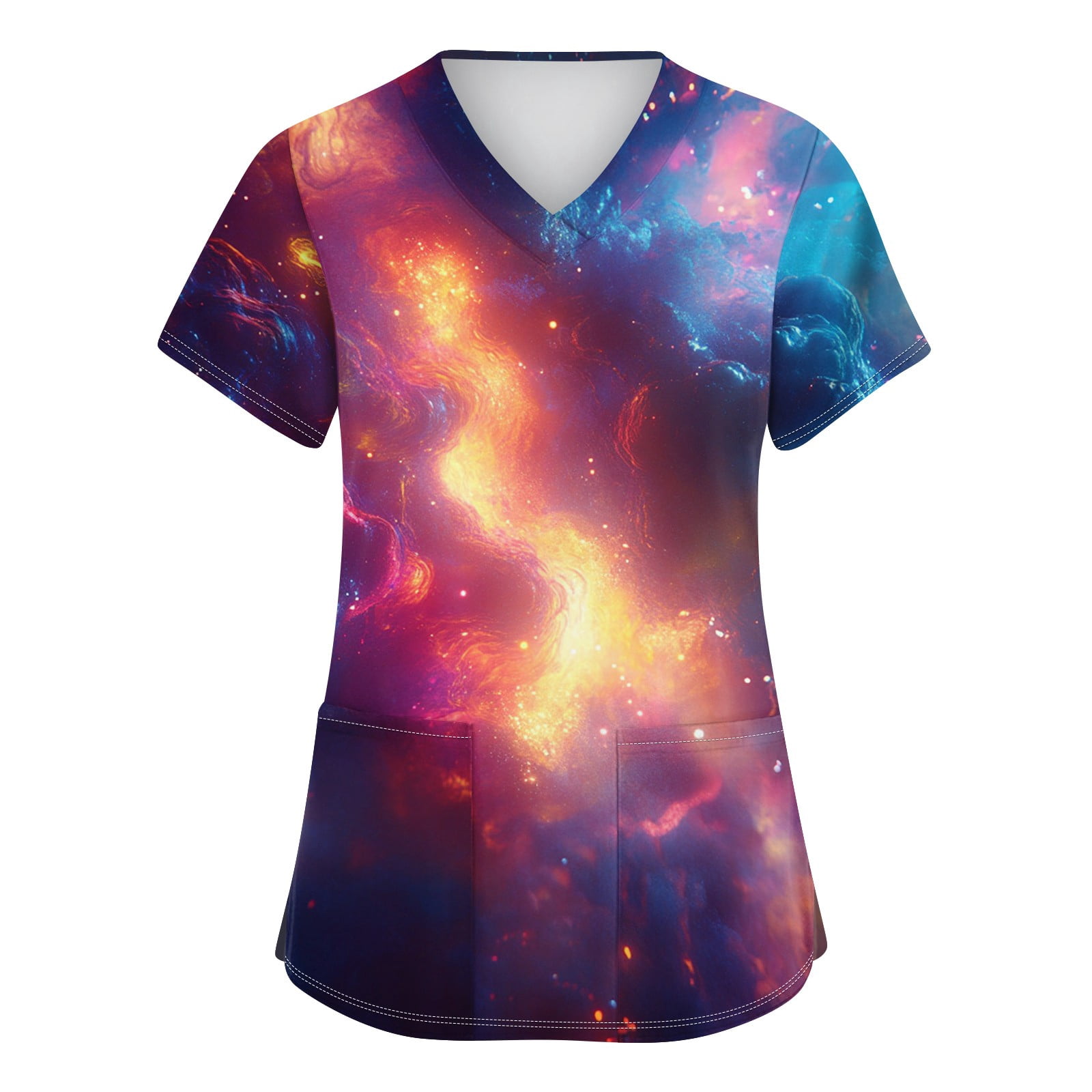 HAJWOH Womens Scrub Tops Plus Size Starry Sky Galaxy Print Scrub Top ...