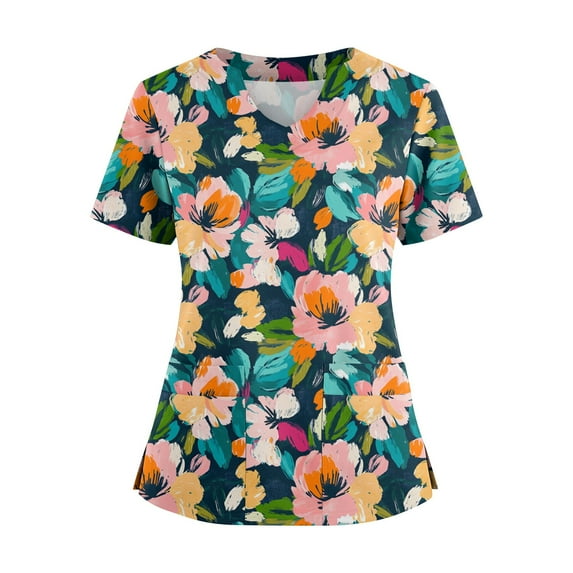 HAJWOH Womens Scrub Tops V-Neck Medical Scrub Tops Short Sleeve ...