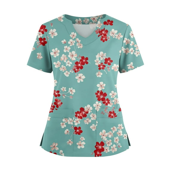 HAJWOH Womens Scrub Tops V-Neck Medical Scrubs Short Sleeve Stretch ...