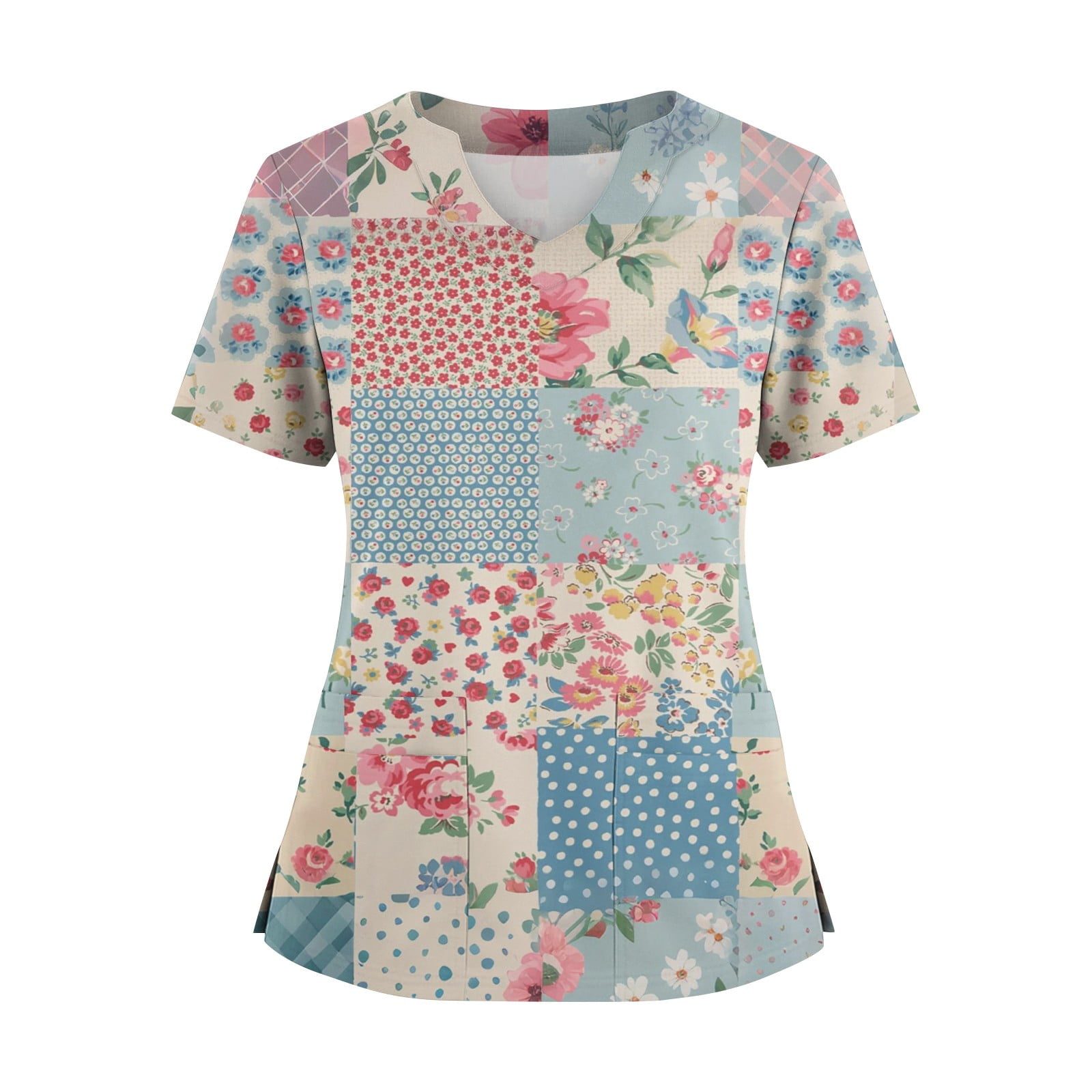 HAJWOH Womens Scrub Tops V Neck Medical Scrubs Short Sleeve Stretchy ...