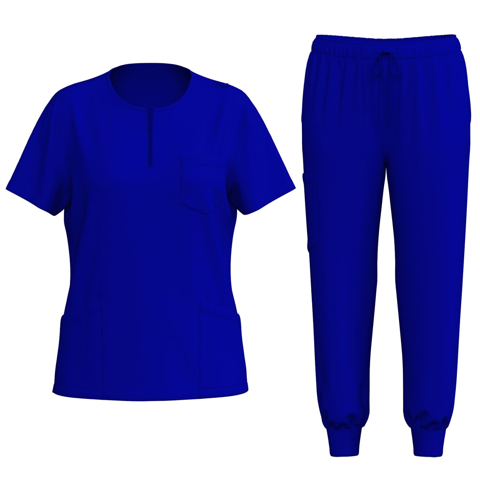 HAJWOH Womens Scrubs Sets Blue Stretchy Nursing Uniform Short Sleeve V ...