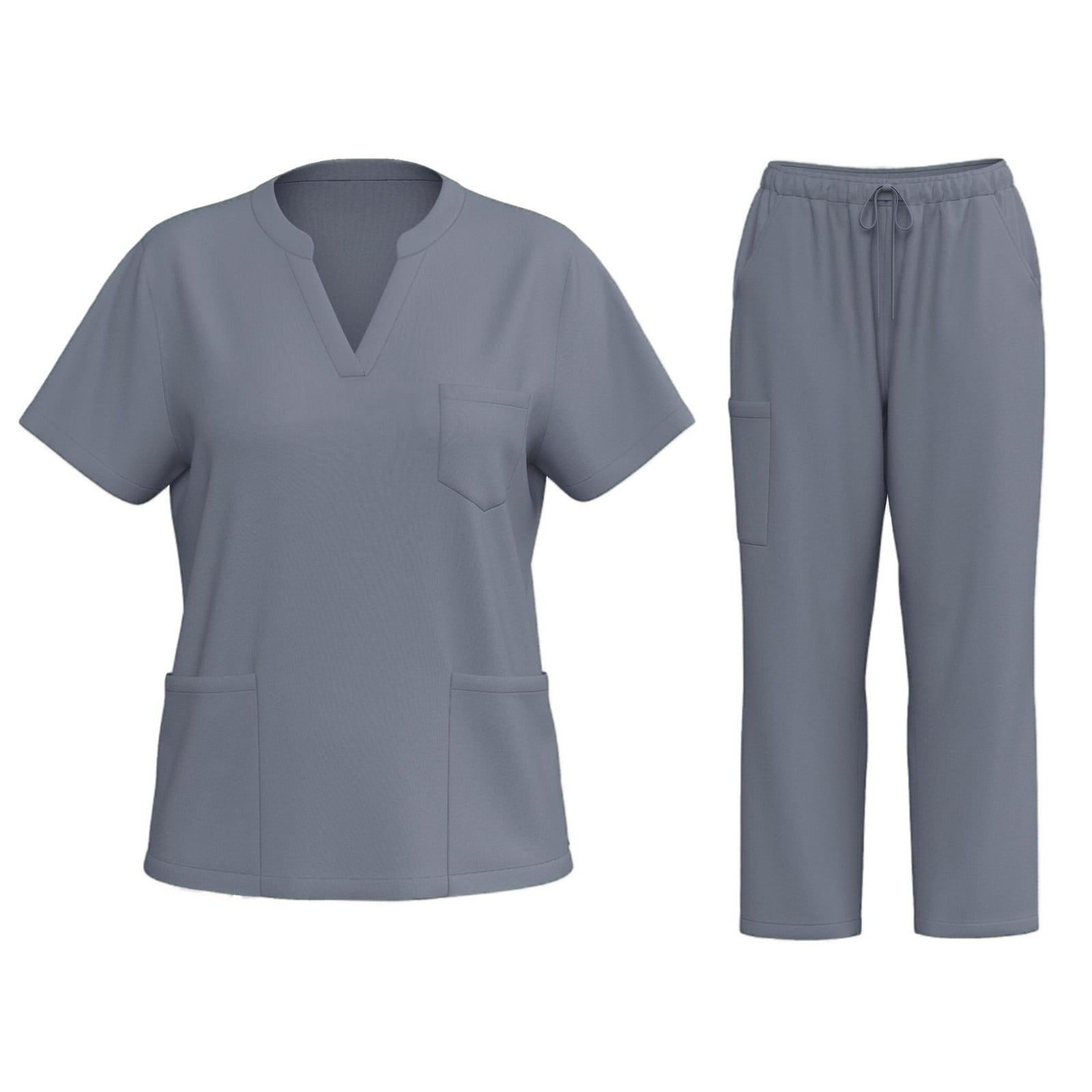 HAJWOH Womens Scrubs Sets Gray Stretchy Nursing Uniform Short Sleeve V ...