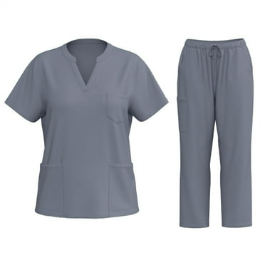 HAJWOH Scrubs for Women Set Size1 Stretchy Nurse Uniform Short Sleeve V ...