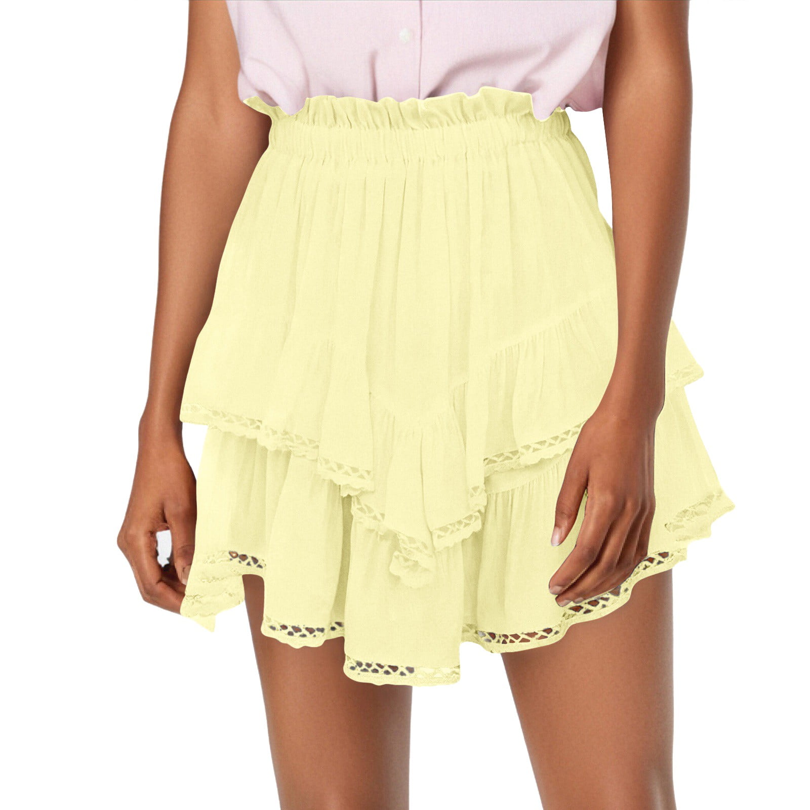 HAJWOH Womens Skorts Skirts Yellow Cute Crochet High Waist Mini Skirts ...