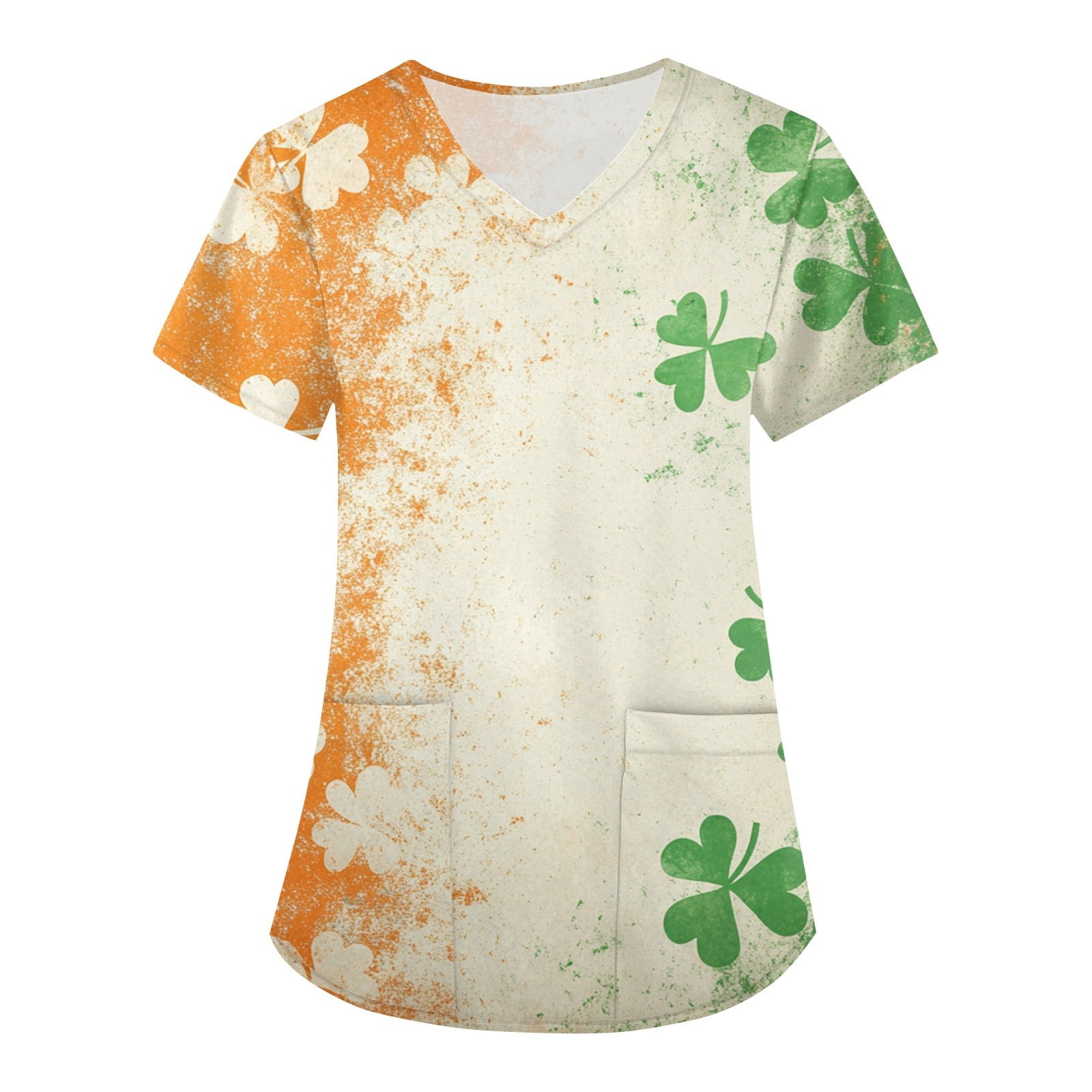 HAJWOH Womens St Patricks Day Scrub Tops Funny Short Sleeve Nursing ...