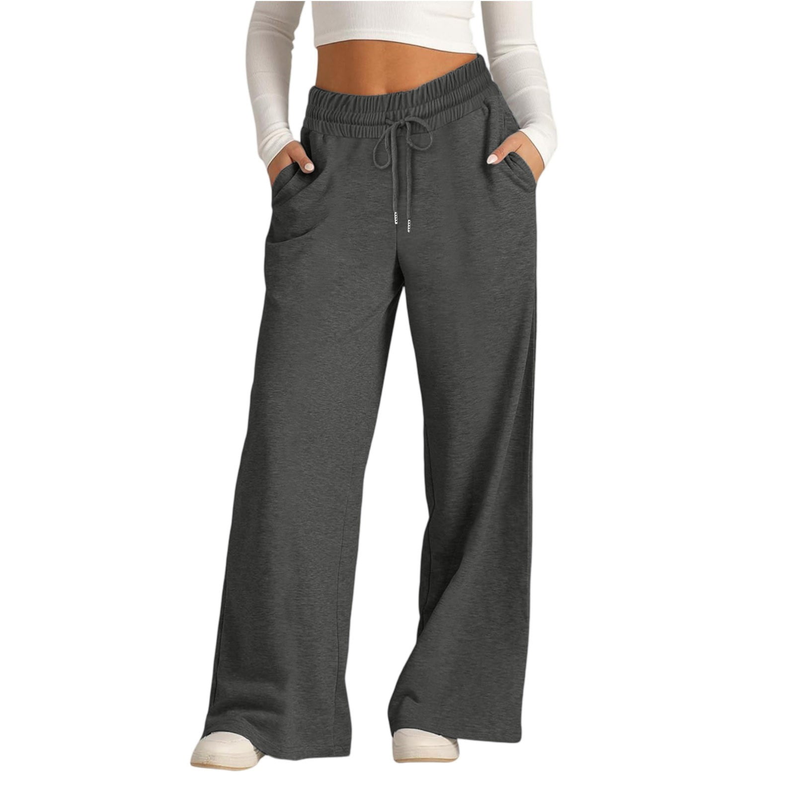 HAJWOH Womens Wide Leg Sweatpants Baggy Flare Straight Leg Open Leg ...