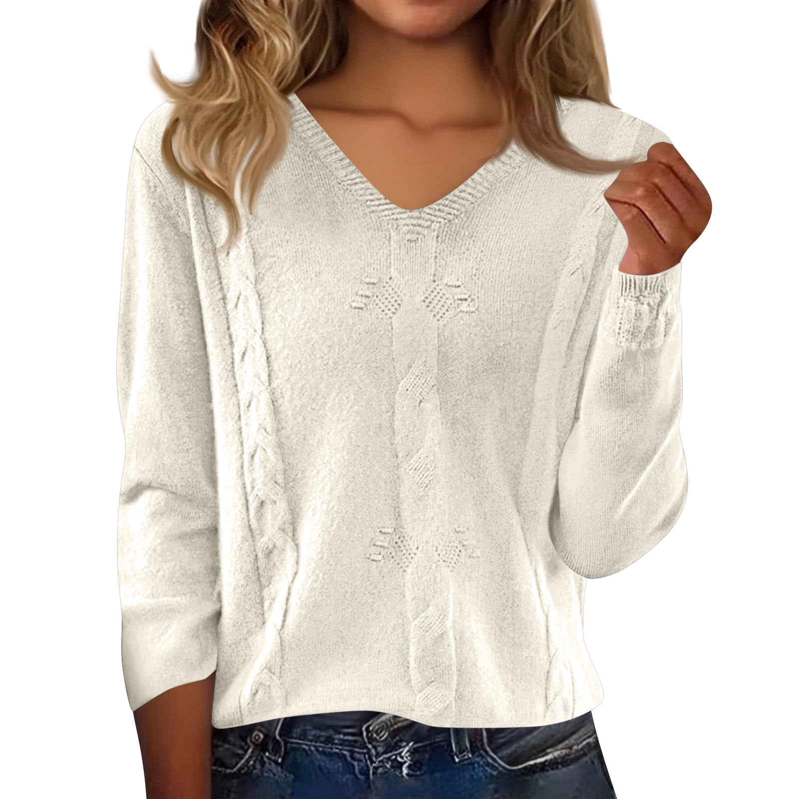 HAJWOH Wool Sweaters for Young Womens White Long Sleeve CashmerSweaters ...
