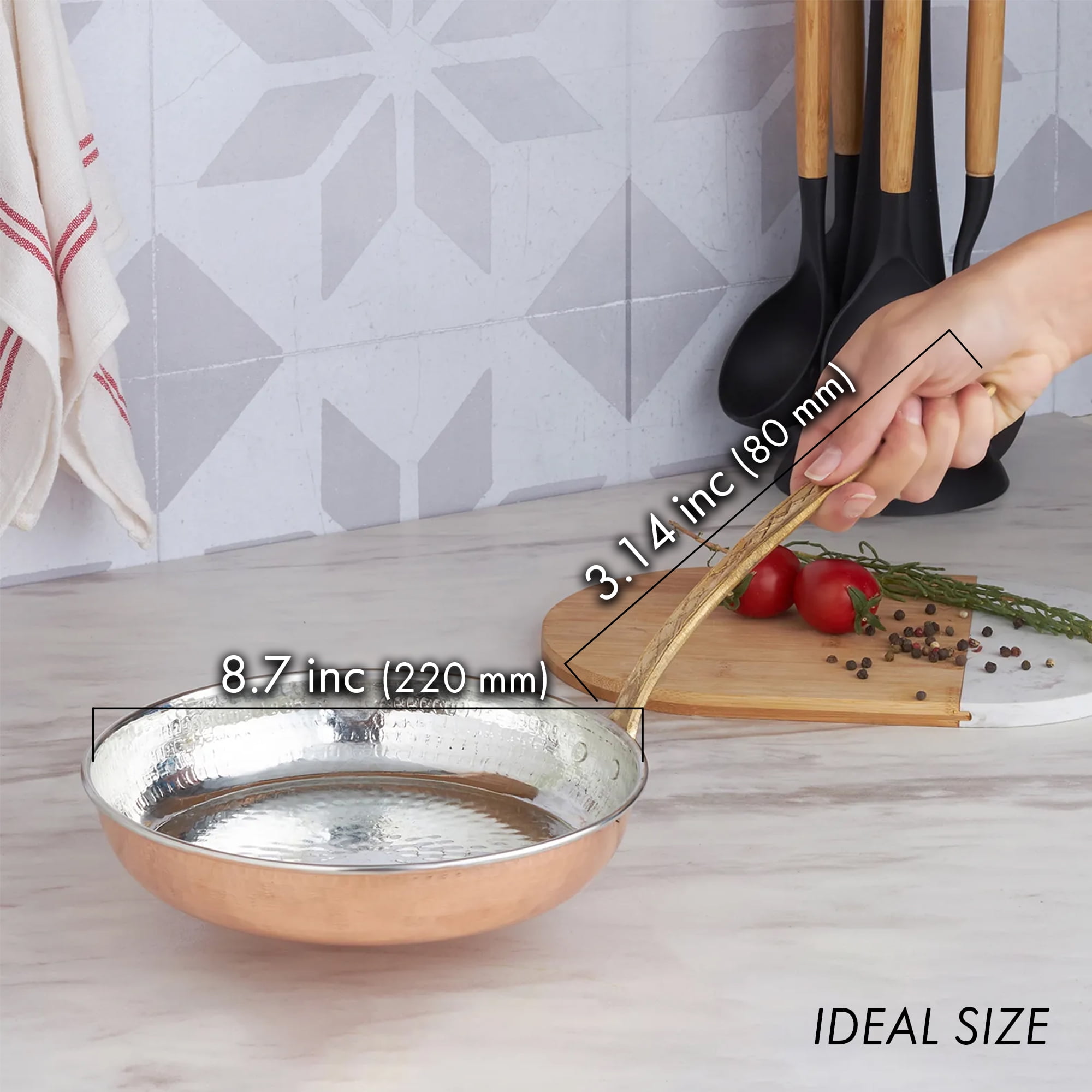HAKAN Handmade Copper Sauté Pan & Butter Warmer, Multipurpose Pure ...