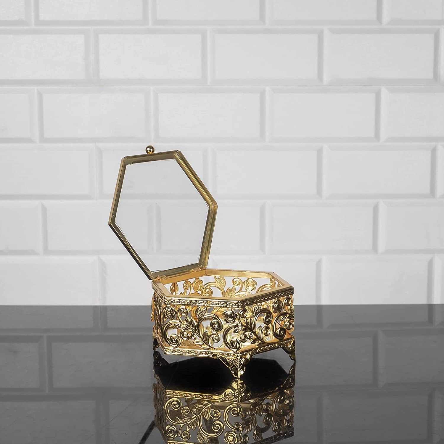 HAKAN Handmade Jewelry Boxes for Women, Vintage Keepsake Boxes, Hexagon ...