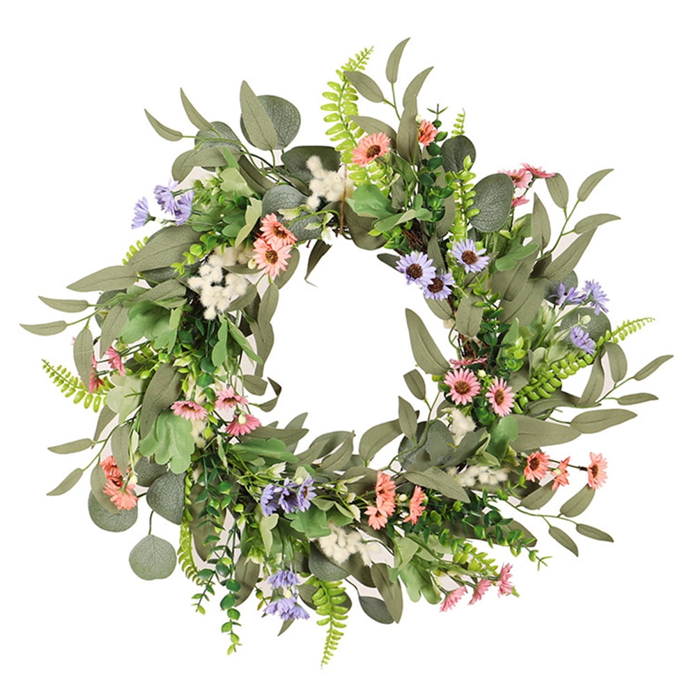 HAKIDZEL 1Pack Eucalyptus Wreath for Front Door Artificial Daisy Flower ...