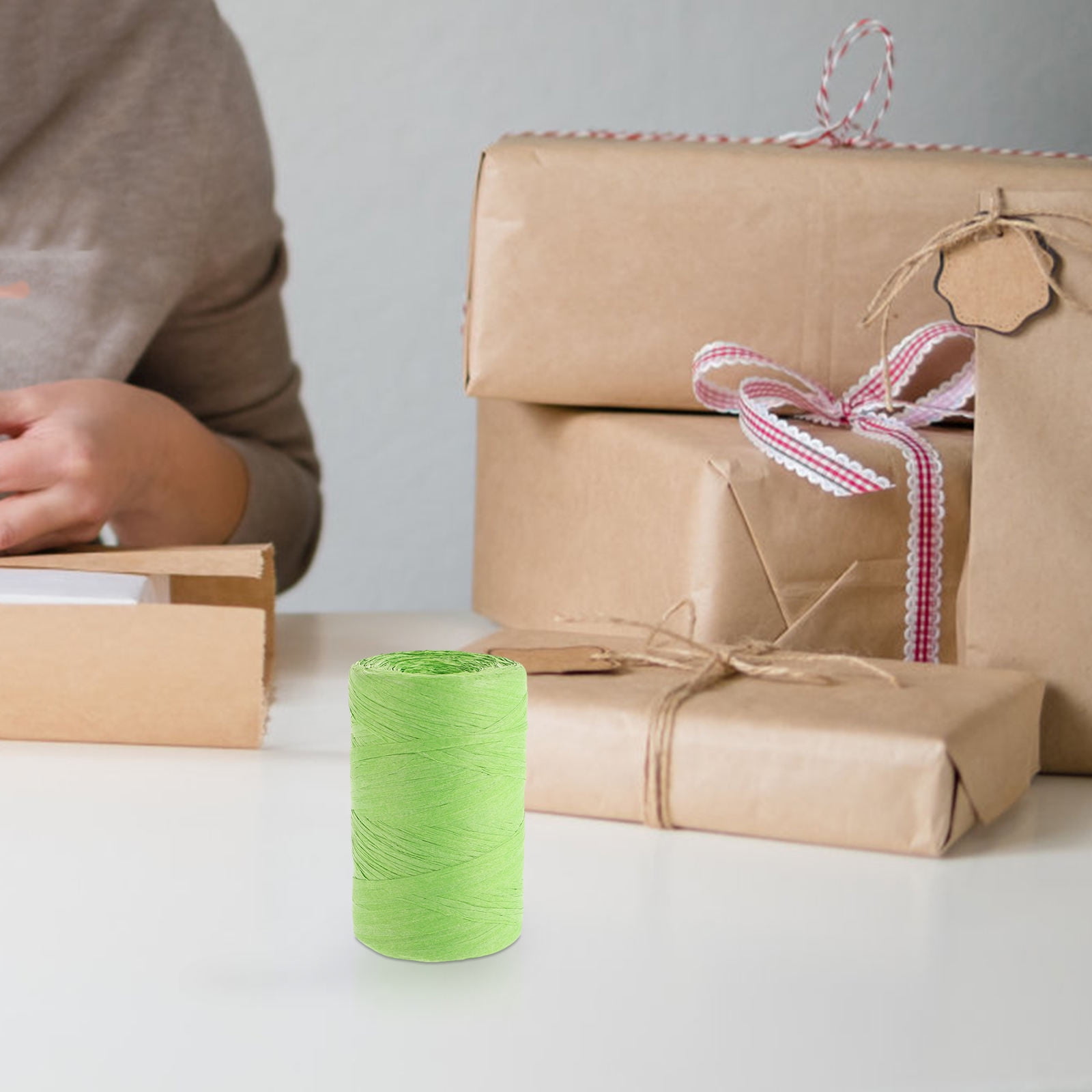 HAKIDZEL 1Pack Raffia Paper String Light Green Grass Green For Tying ...