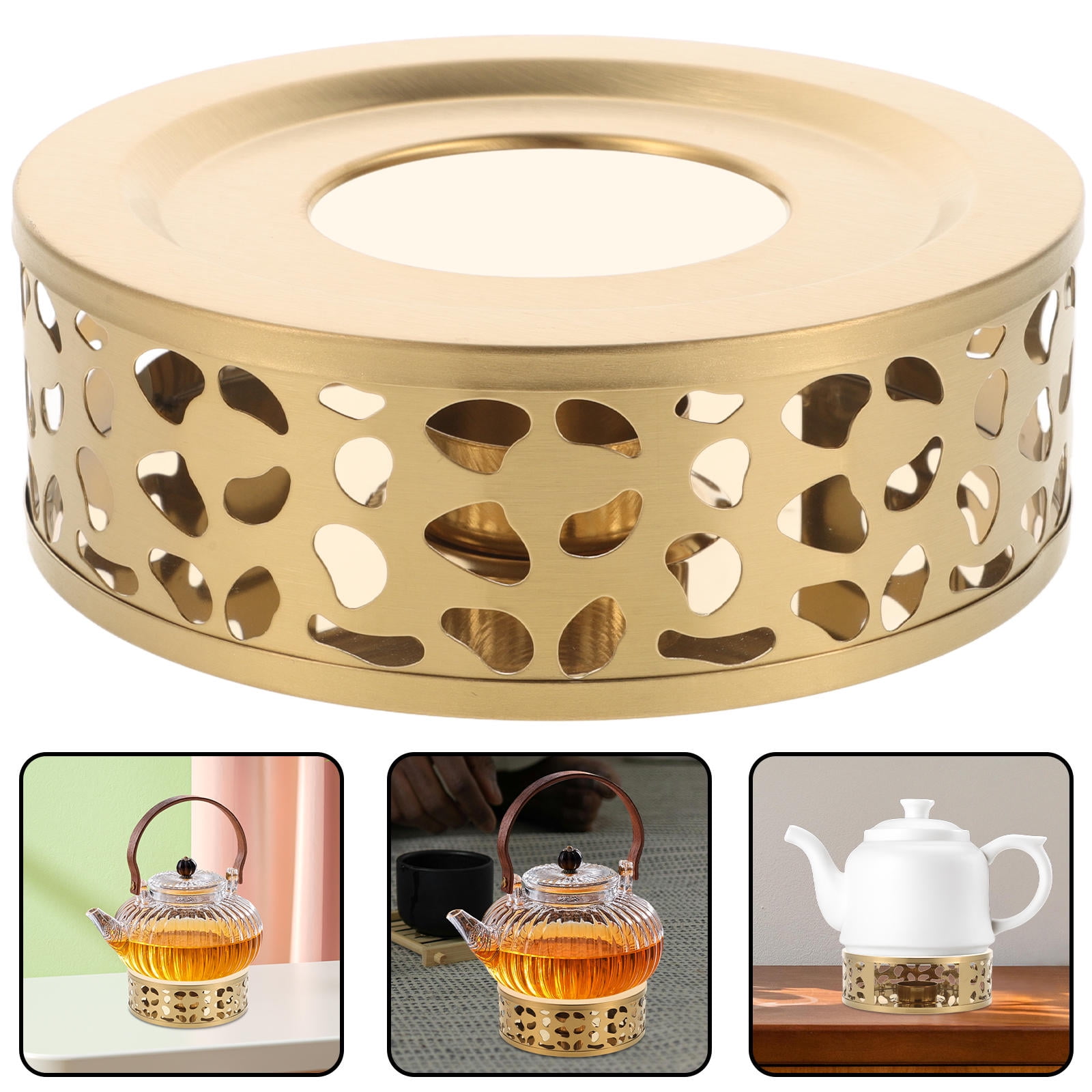 HAKIDZEL 1Pcs Golden Round Hollow Teapot Warmer Stainless Steel Glass ...