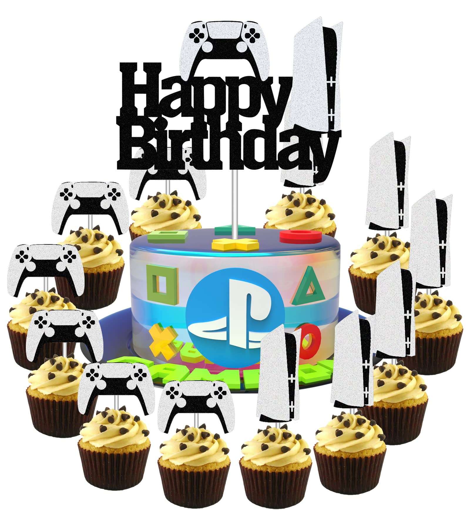 HAKPUOTR Video Game Cake Topper Set RST1 - 1 Large Cake Topper and 12 ...