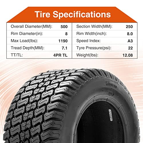 HALBERD 2 PCS 20x10.00-8 Lawn Mower Tires 4PR Turf Saver Lawn & Garden ...