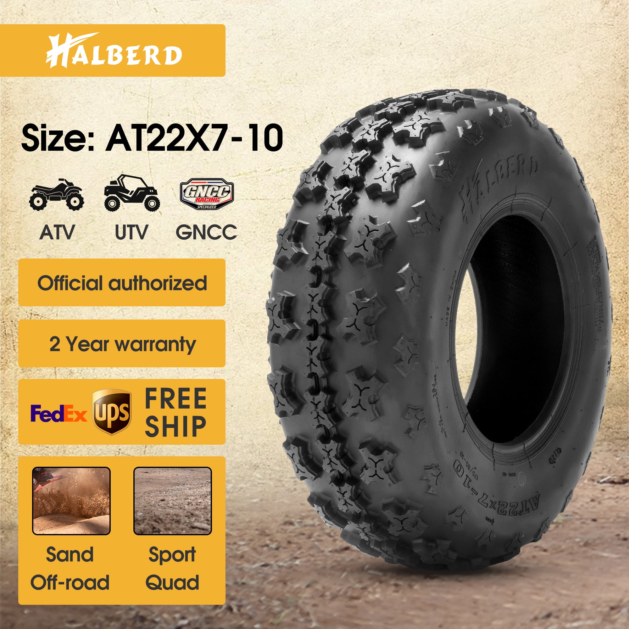 HALBERD 22x7-10 22x7x10 Sport Quad ATV Tires 4 Ply All Terrain Front ...
