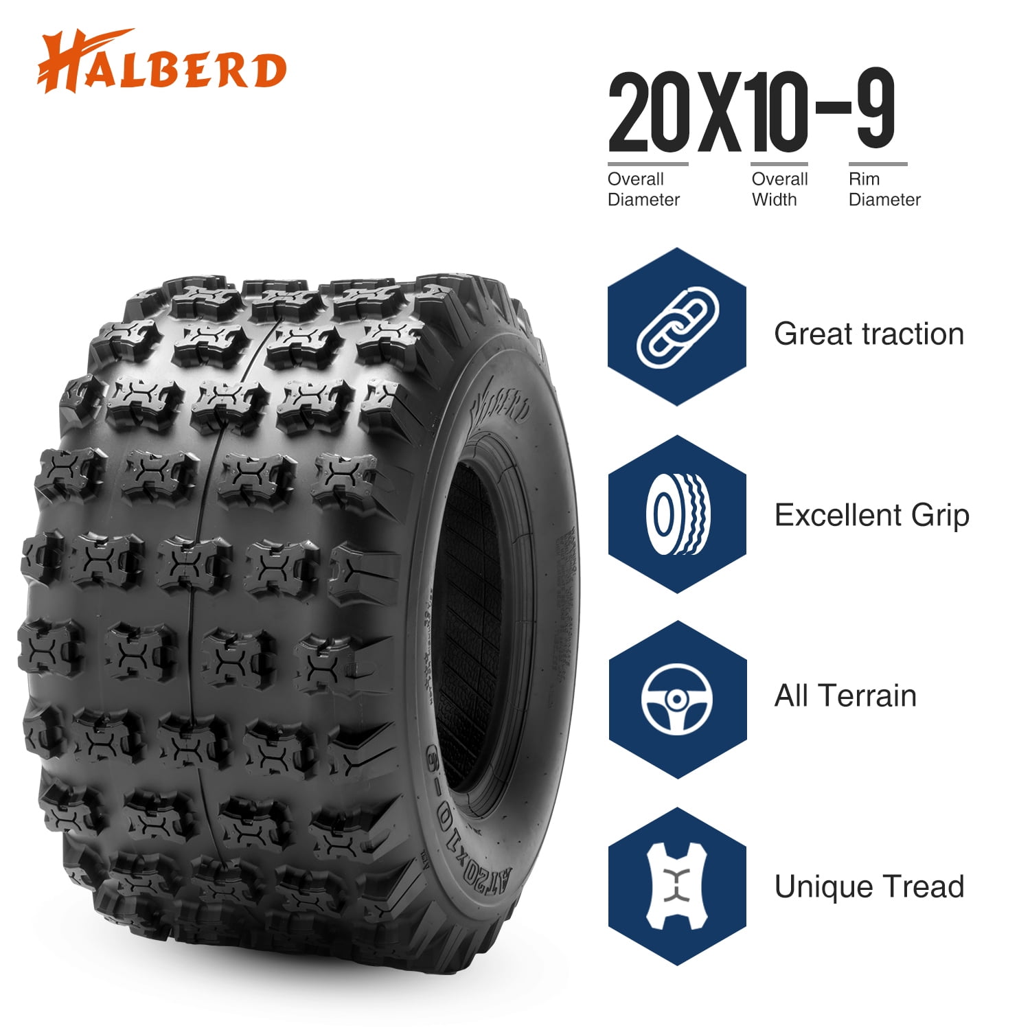 HALBERD 4 Ply 20x10-9 Sport Quad ATV Tires,All Terrain Rear Tires Fit ...