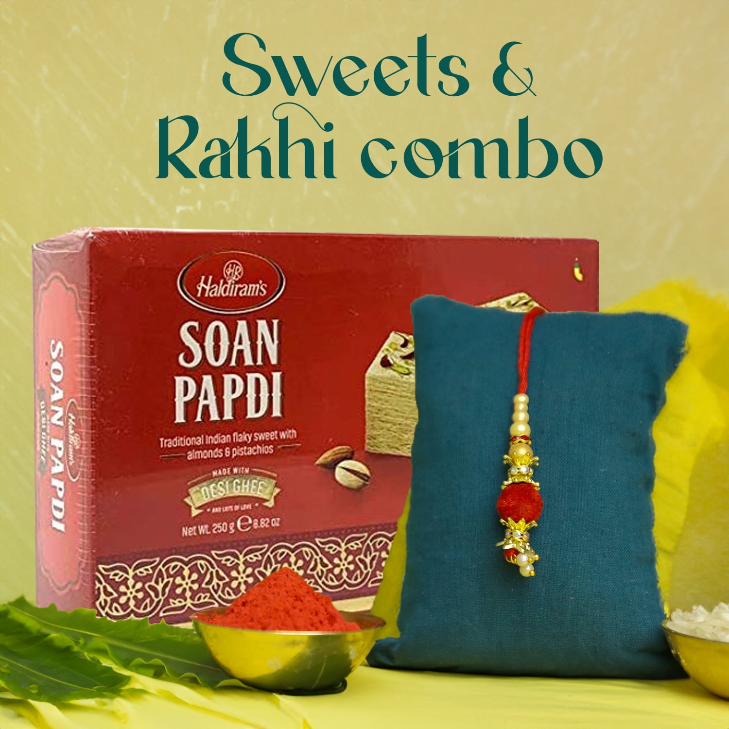 HALDIRAM'S Soan Papdi with Rakhi Combo B1 | Rakhi for Bhabhi with Sweet ...