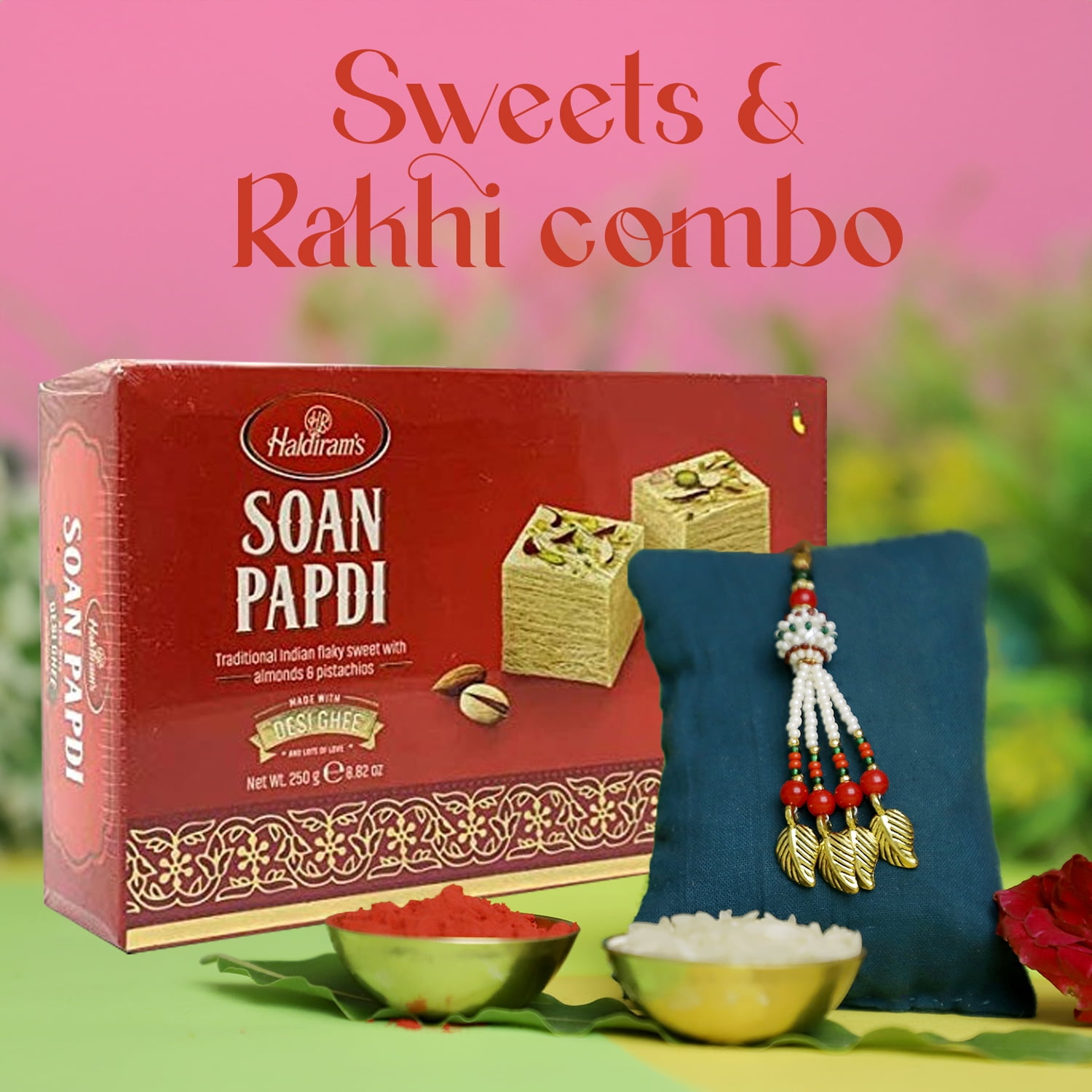 HALDIRAM'S Soan Papdi with Rakhi Combo B3 | Rakhi for Bhabhi with Sweet ...