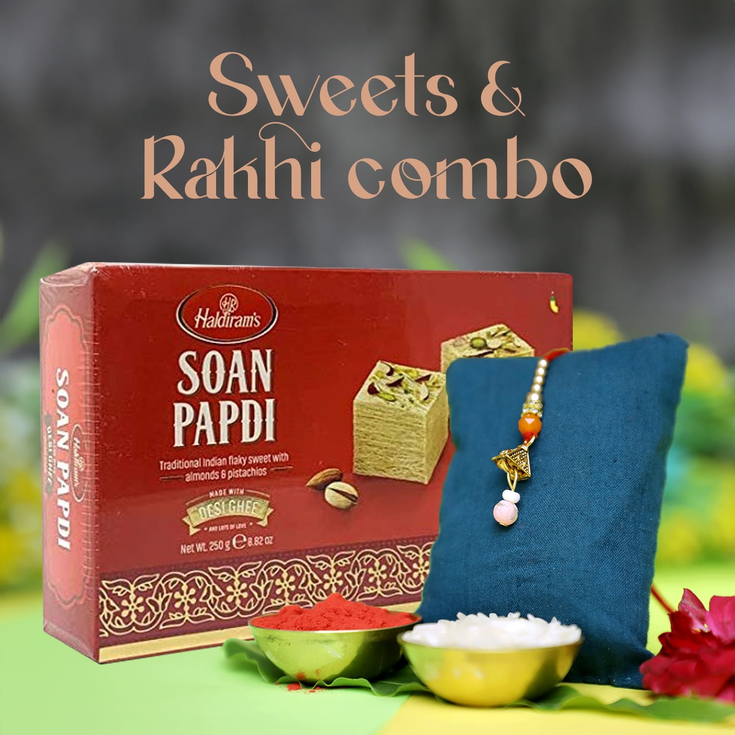 HALDIRAM'S Soan Papdi with Rakhi Combo B8 | Rakhi for Bhabhi with Sweet ...