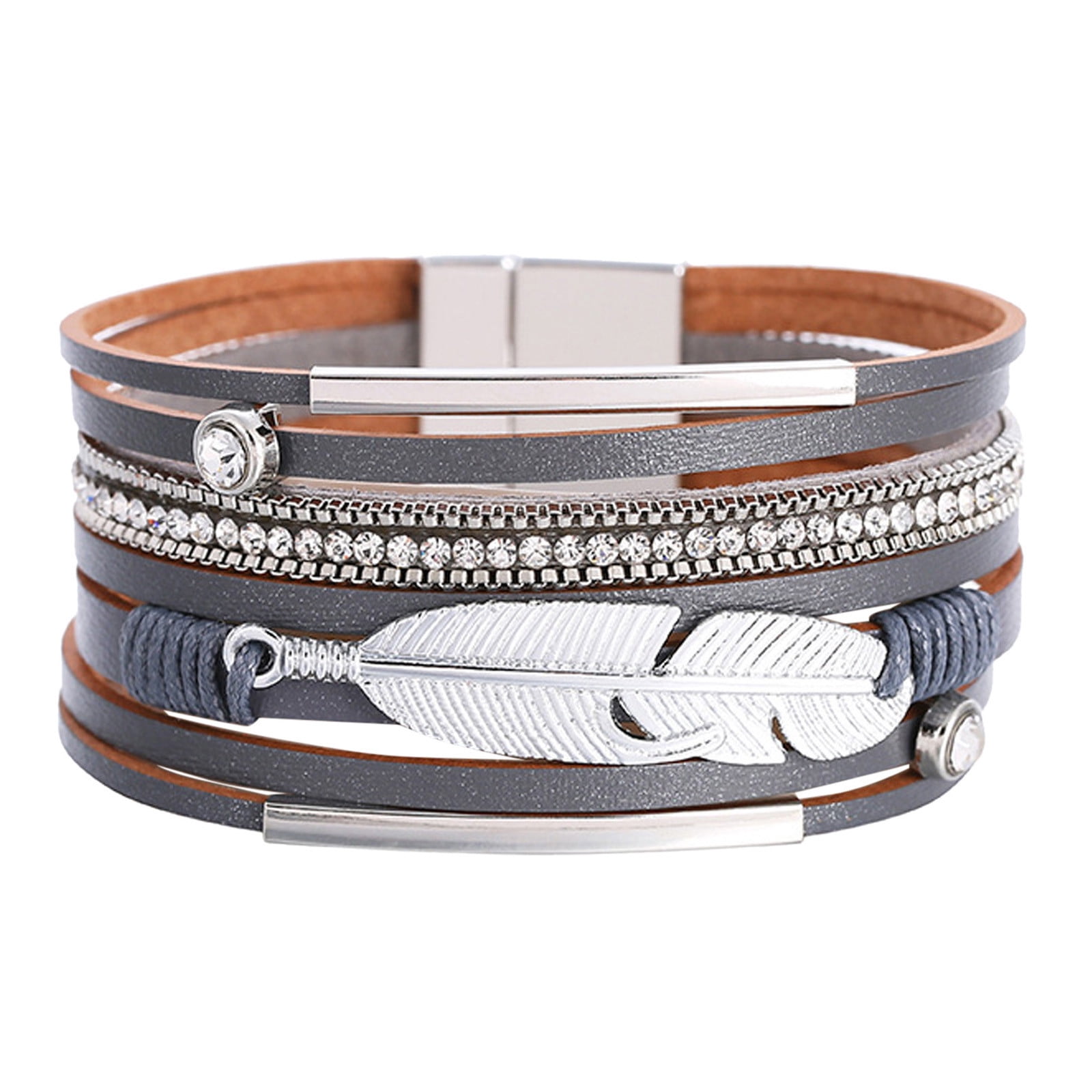 HALJEN Bracelets for Teen Girls Silver Leather Bracelet Set Multilayer ... HALJEN Bracelets for Teen Girls Silver Leather Bracelet Set Multilayer ...