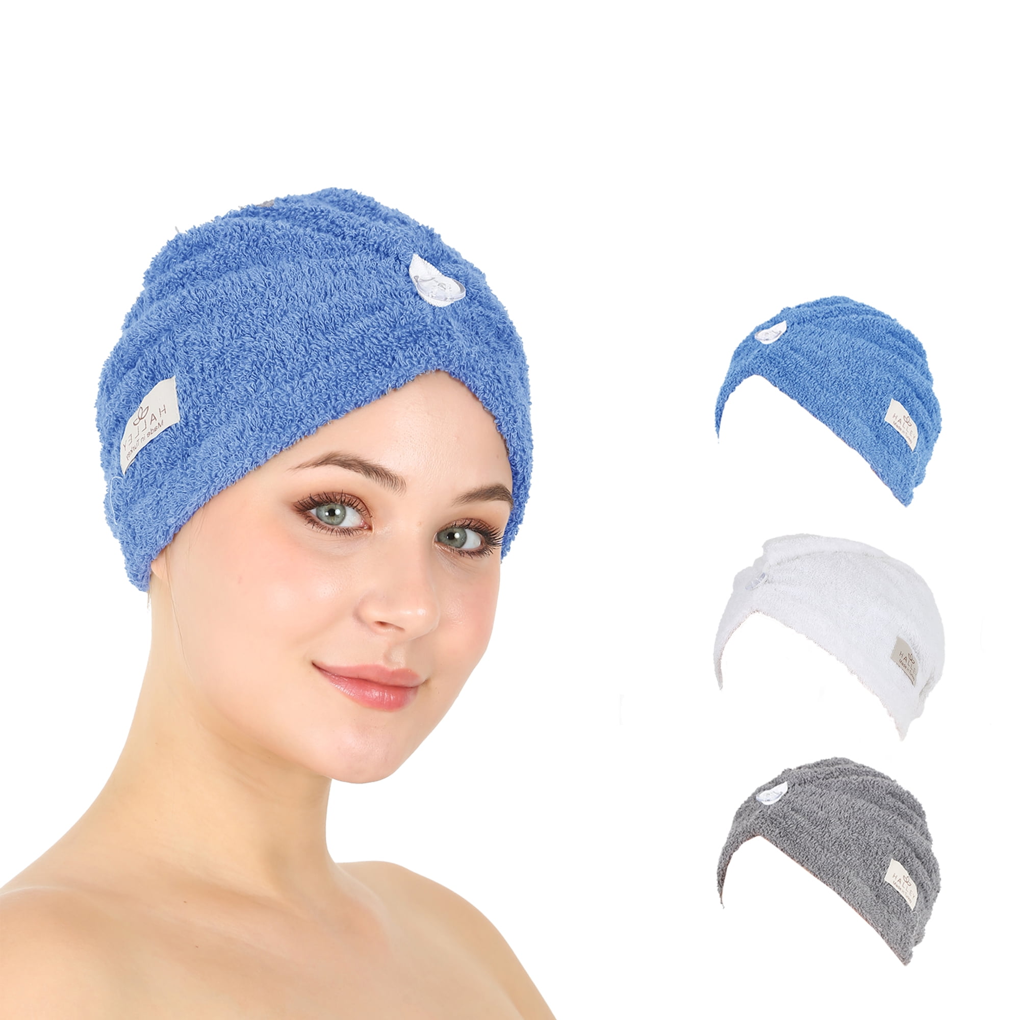 HALLEY Cotton Hair Towel Wrap – 3 Packs Super Absorbent, Anti Frizz ...