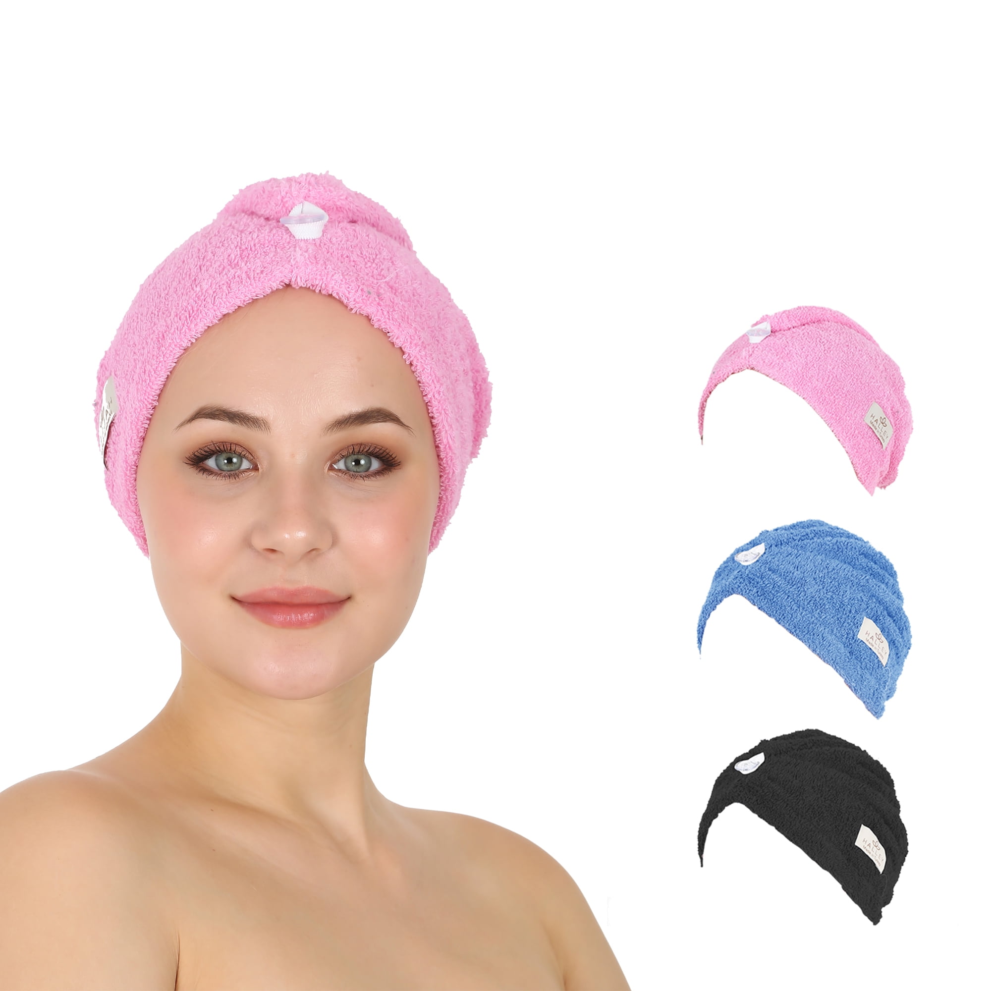 HALLEY Cotton Hair Towel Wrap, 3 Pack, Super Absorbent, Anti Frizz ...