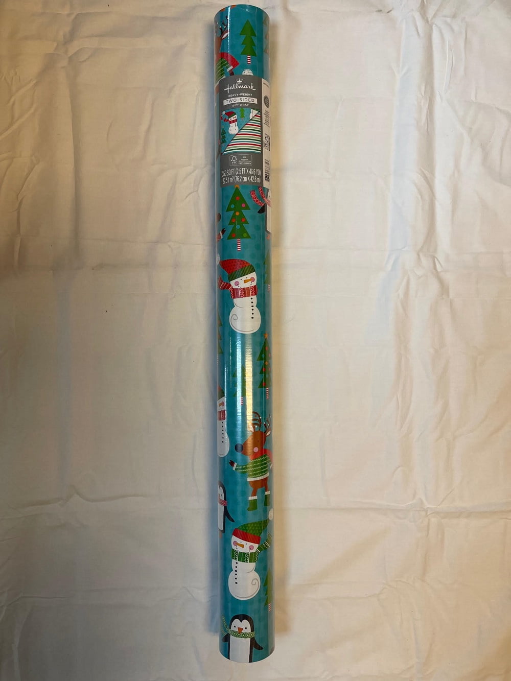 HALLMARK 380 SQ. FT. HEAVY-WEIGHT TWO-SIDED GIFT WRAP, BLUE PENGUIN 717 ...