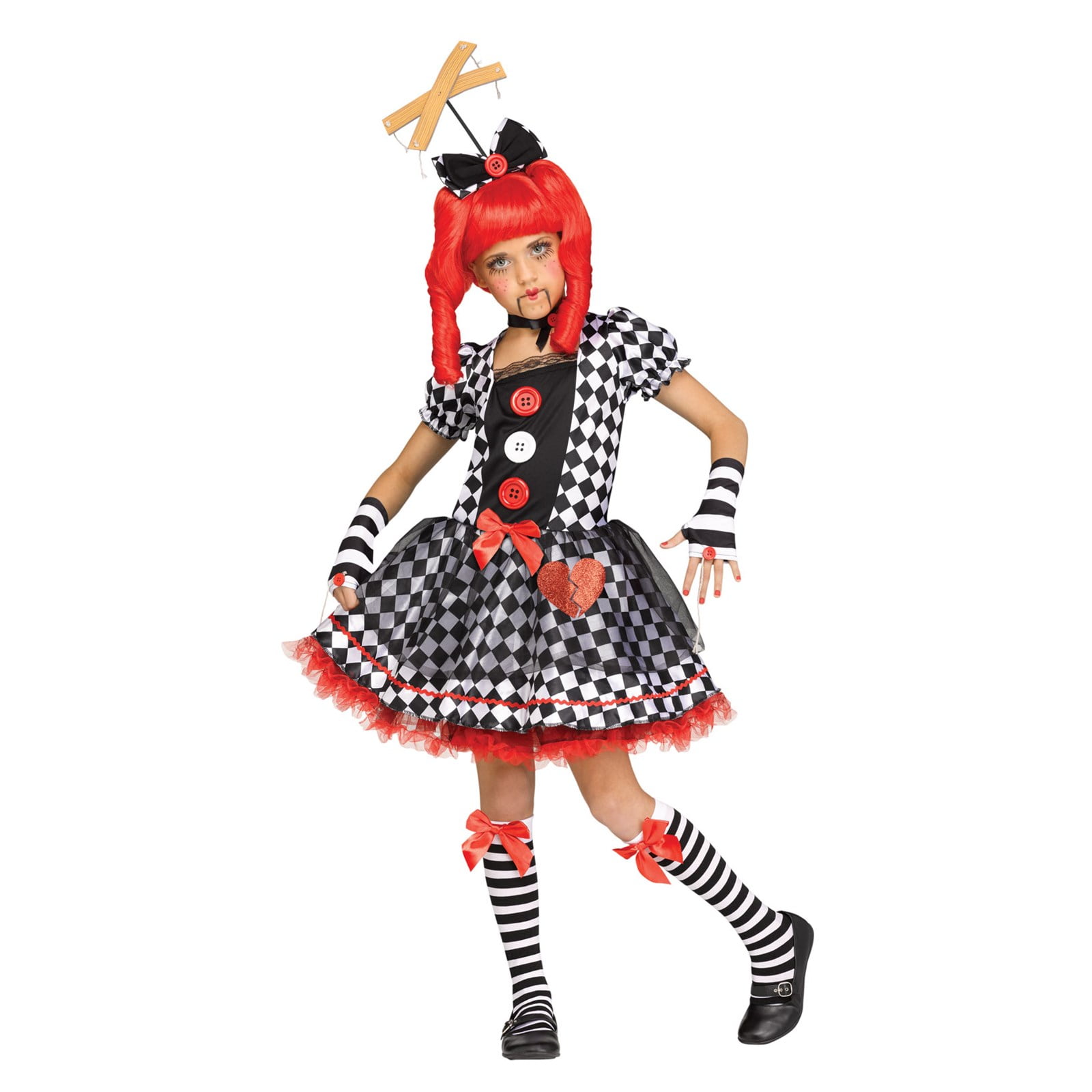 HALLOWEEN Kids Creepy Scary Marionette Doll Girl's Fancy-Dress Costume ...