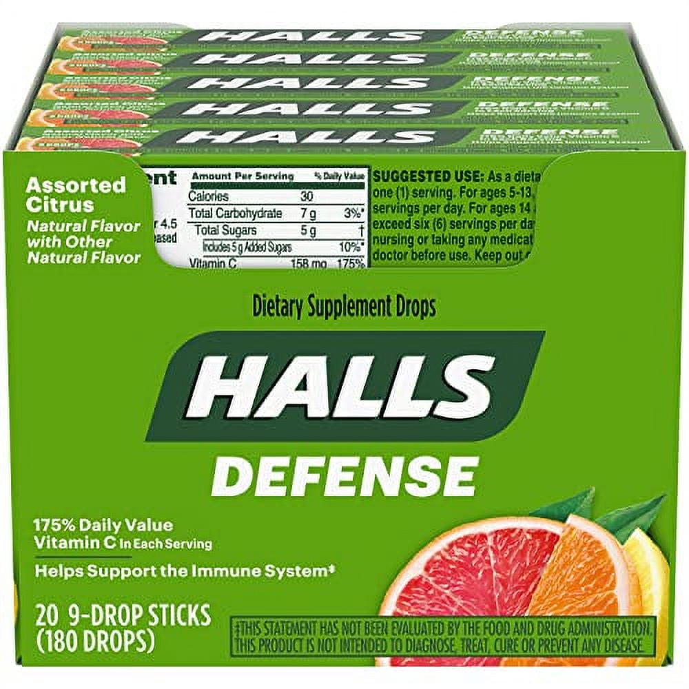 HALLS Defense Vitamin C Supplement Drops, Assorted Citrus Flavor, 20 ...