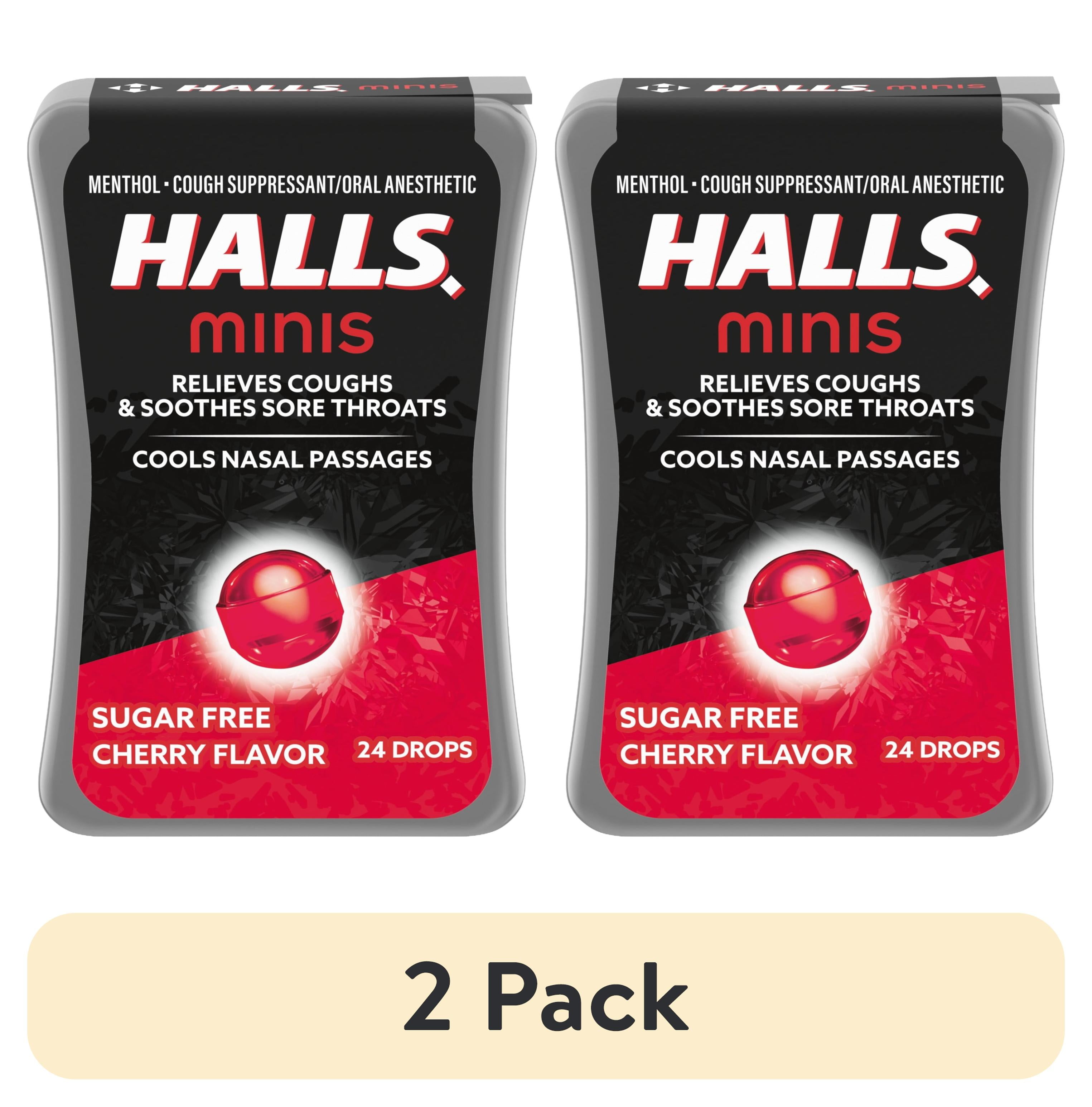 (2 pack) HALLS Minis Cherry Flavor Sugar Free Cough Drops, 24 Drops - Walmart.com
