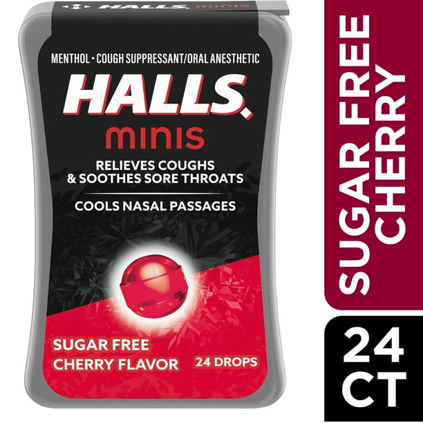 HALLS Minis Cherry Flavor Sugar Free Cough Drops, 24 Drops - Walmart Business Supplies