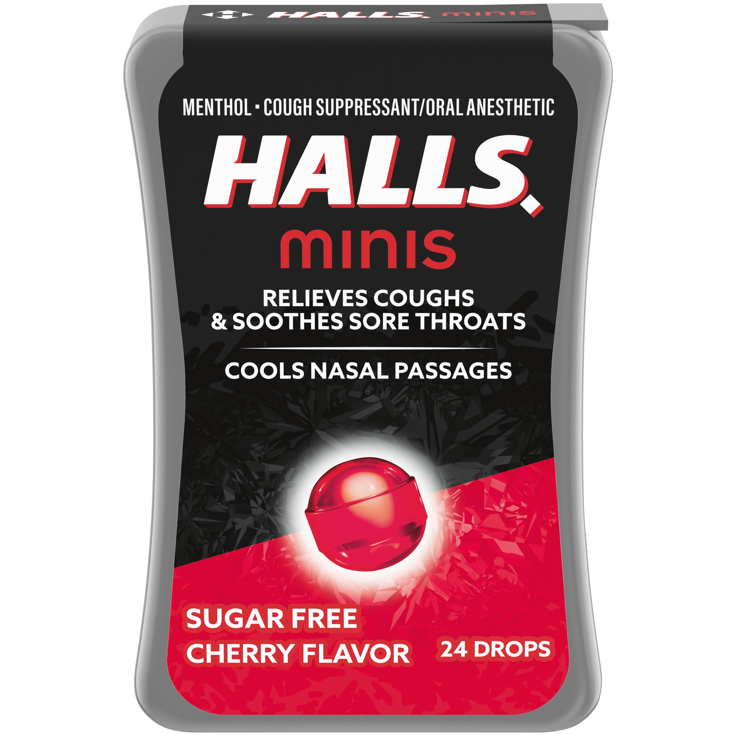 HALLS Minis Cherry Flavor Sugar Free Cough Drops, 24 Drops - Walmart.com