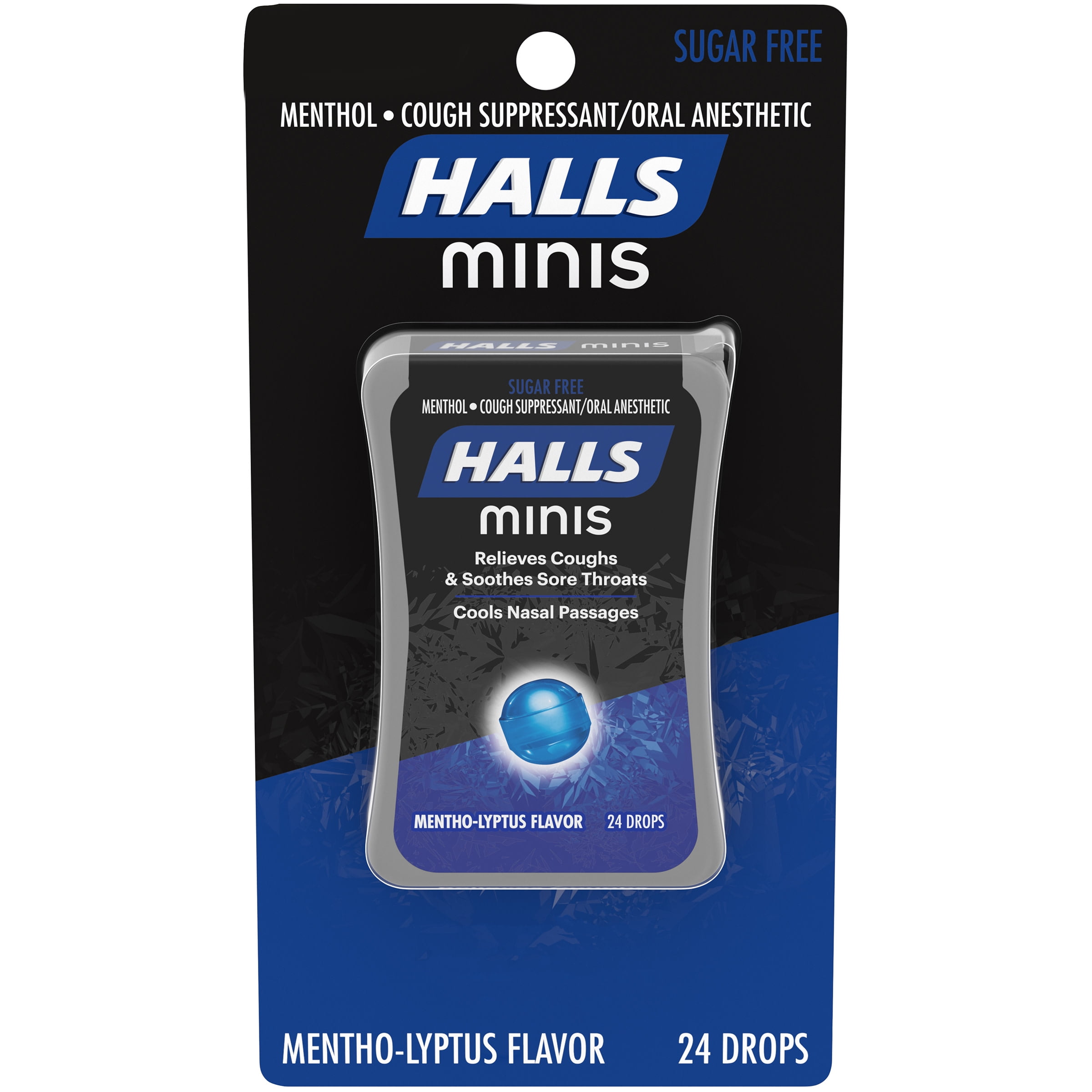HALLS Minis Mentho-Lyptus Flavor Sugar Free Cough Drops, 24 Drops HSA/FSA Eligible - Walmart.com