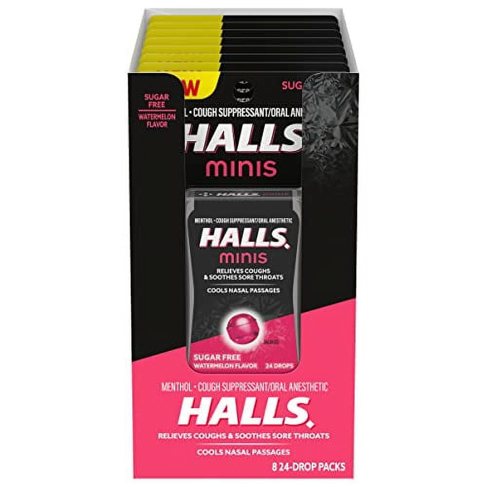Halls Minis Watermelon Flavor Sugar Free Cough Drops, 8 Packs, 192 ...