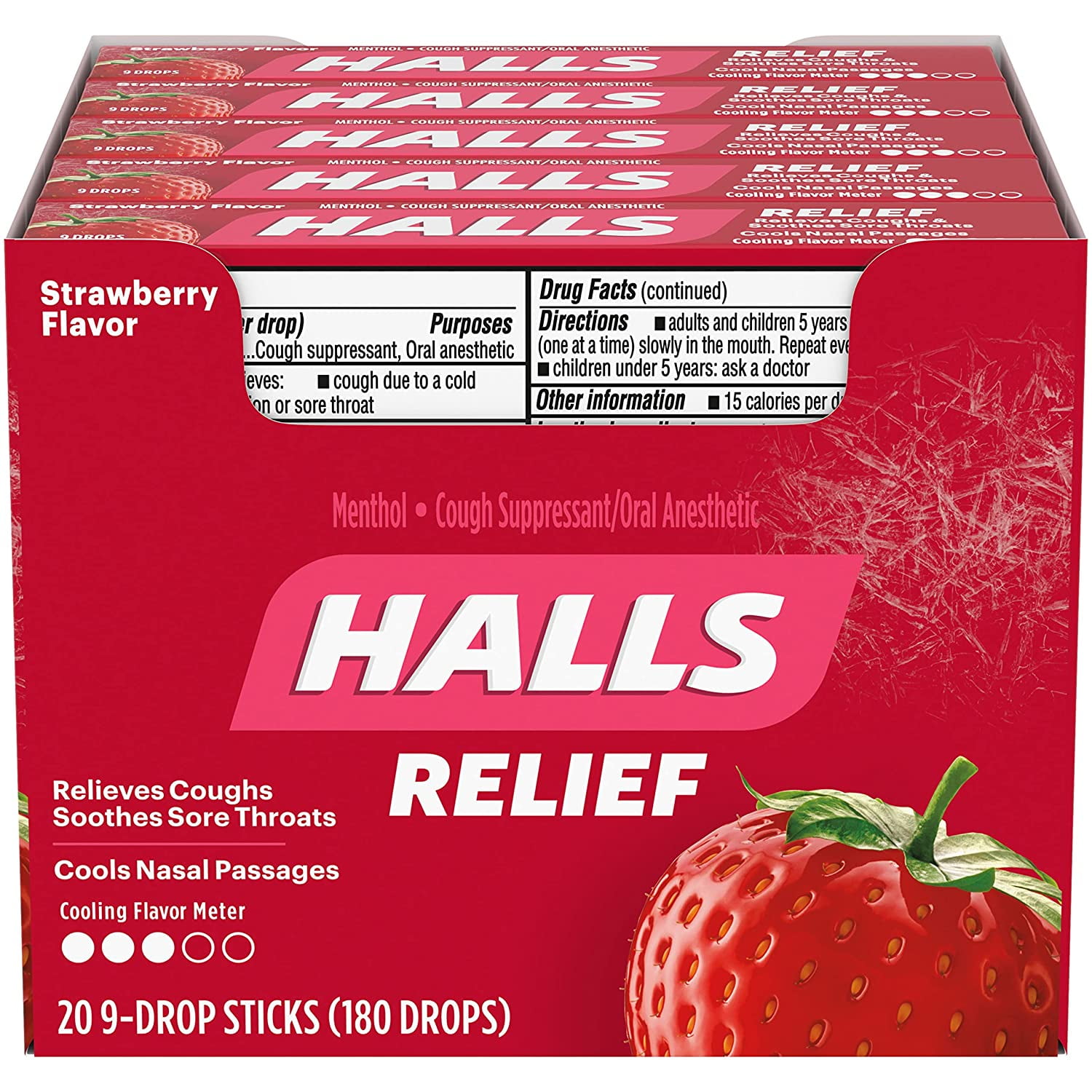 HALLS Relief Strawberry Menthol Flavor, 20 Packs of 9 Drops (180 Total ...