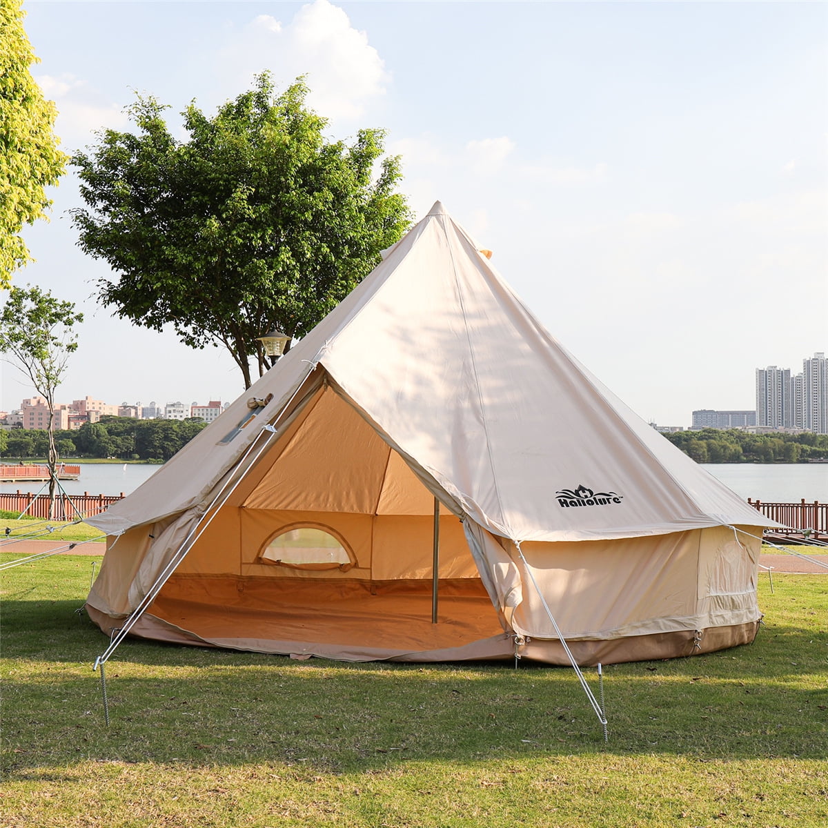 HALLolure 13.12ft /4m Canvas Bell Tent Cotton Canvas Tent with Wall ...