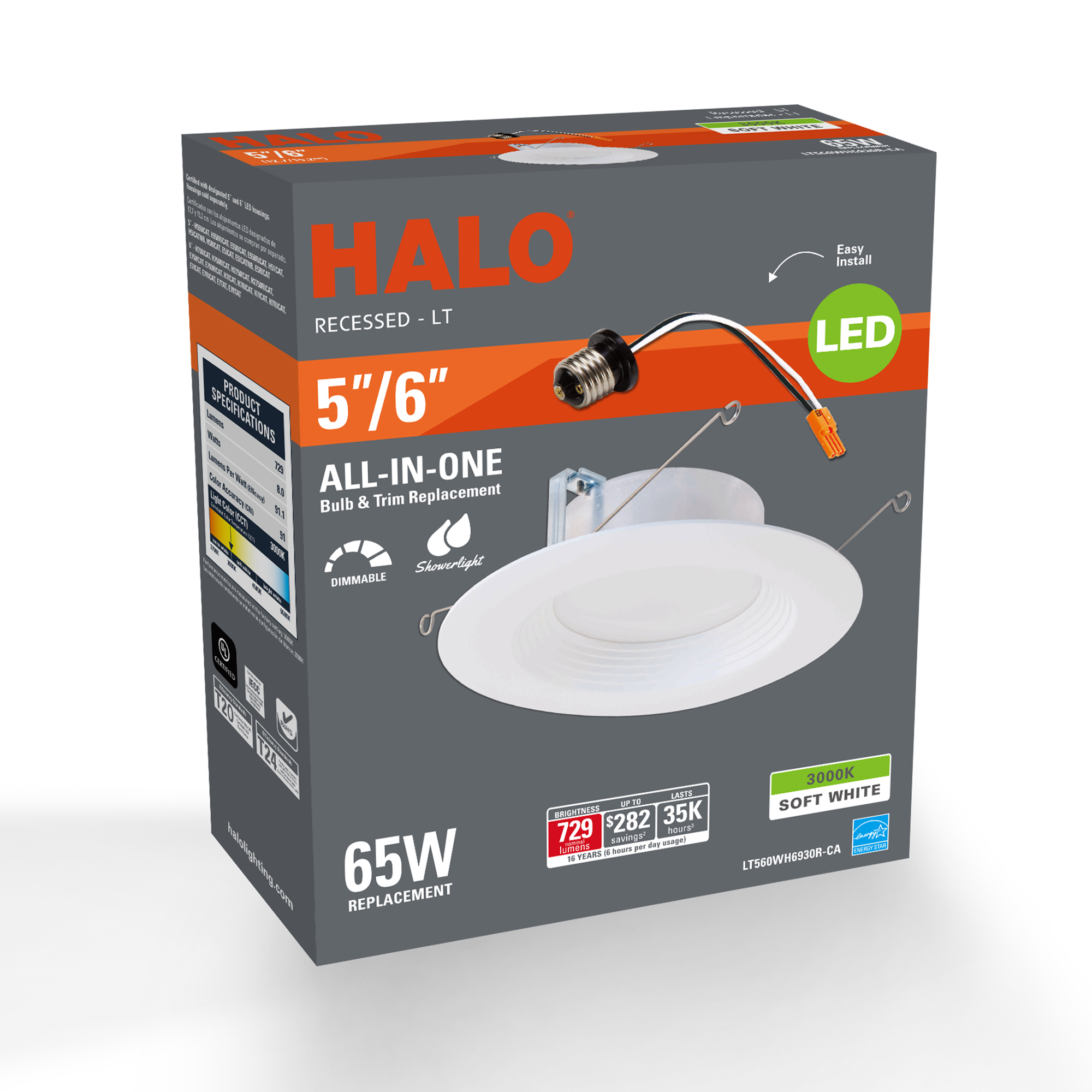 Halo Recessed Lighting RL560WH6935R 5"/ 6" White LED Retrofit Baffle ...