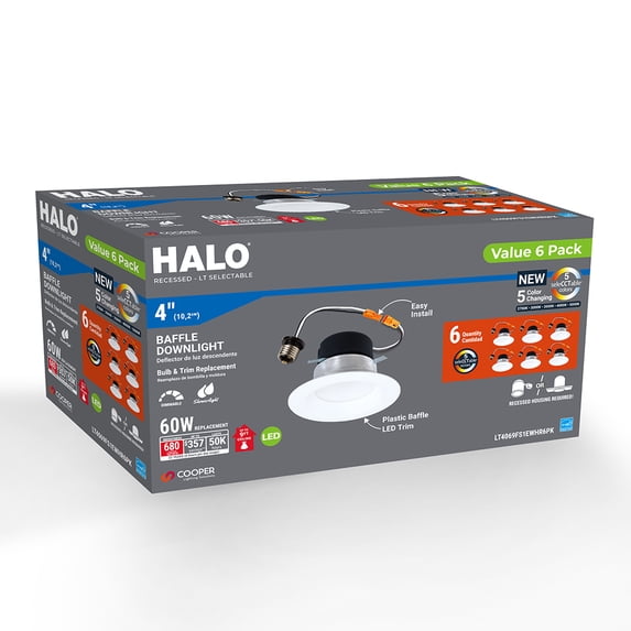 HALO, 4 in. LED Recessed Light Retrofit, Selectable 5CCT, Dimmable, IC ...