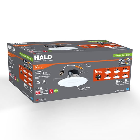 HALO LT 5/6 in. LED Recessed Light Retrofit, 5CCT, Dimmable, 6-Pack ...